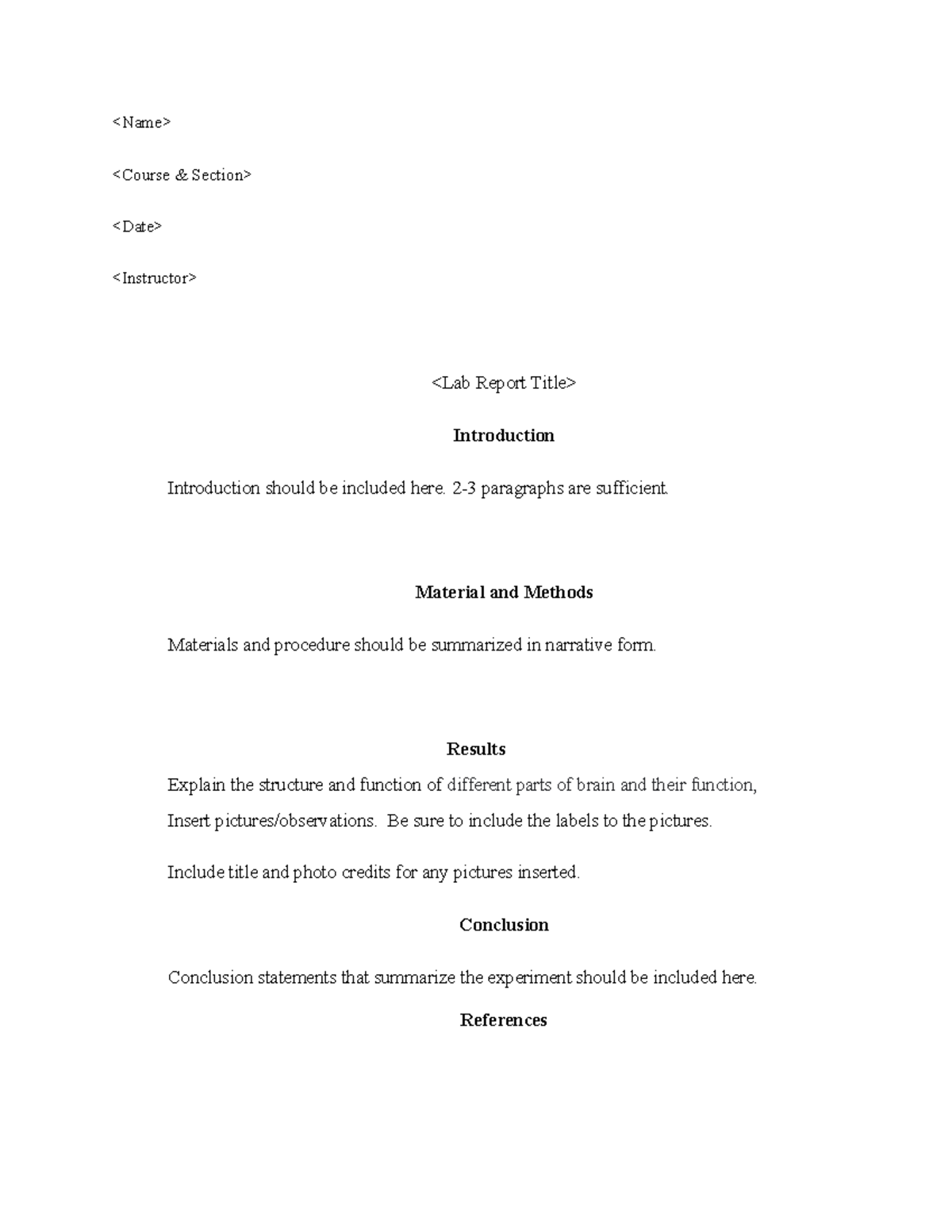 Lab Report Template Dissection - - Studocu
