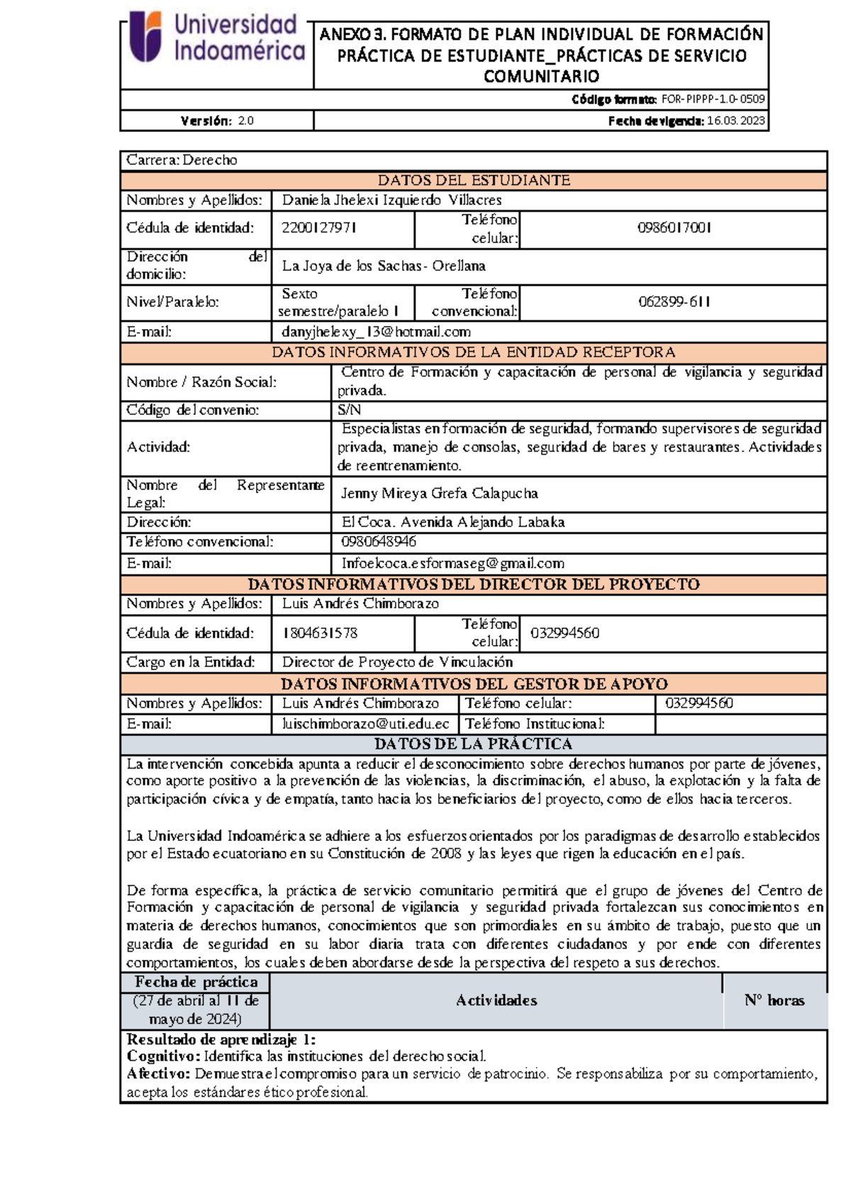 3. Anexo 3 Formato del Plan individual de formación práctica de estudiante psc - ANEXO 3 ...
