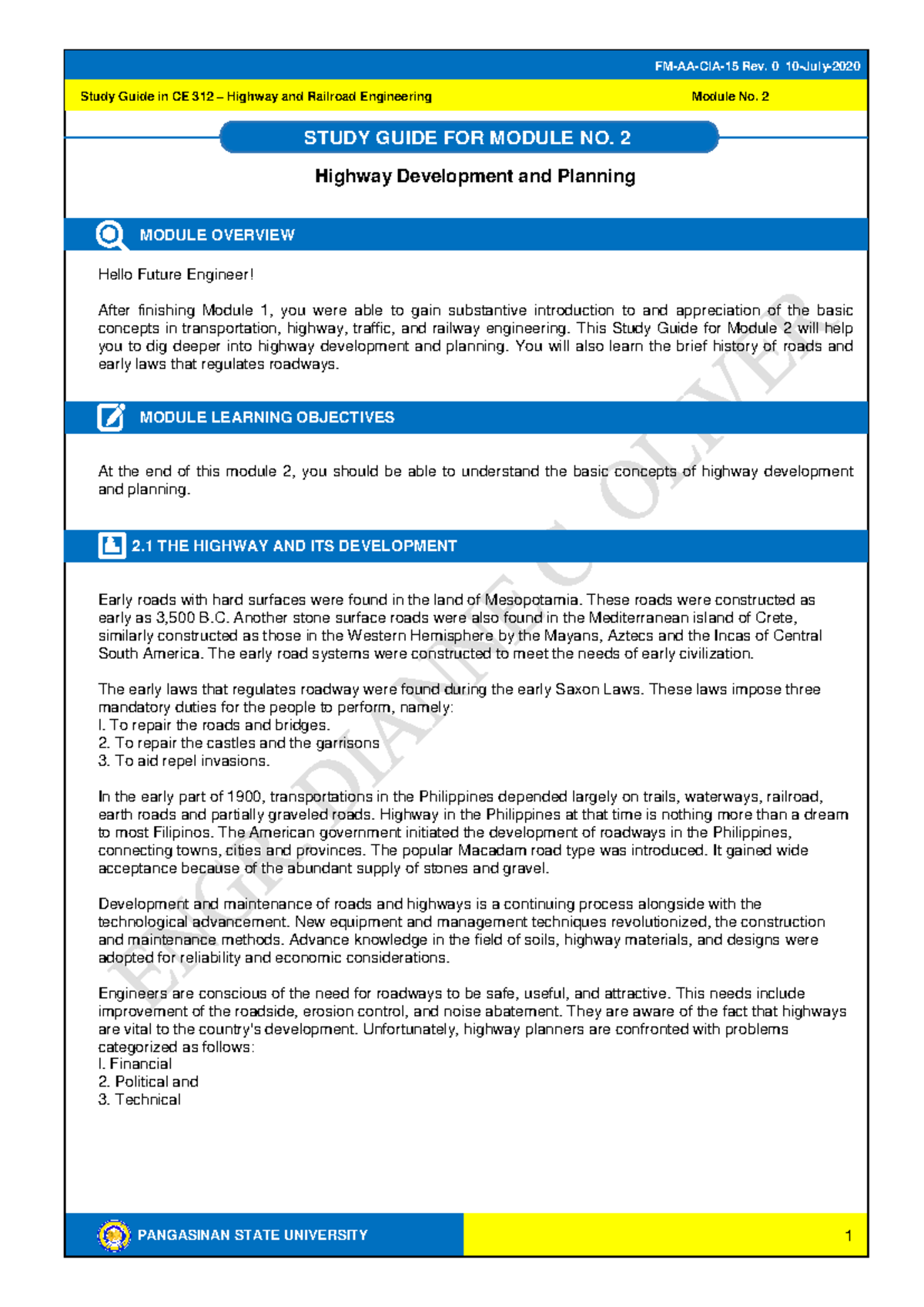 HRE Study Guide 2 - 1 FM-AA-CIA- 15 Rev. 0 10 - July- 2020 PANGASINAN ...