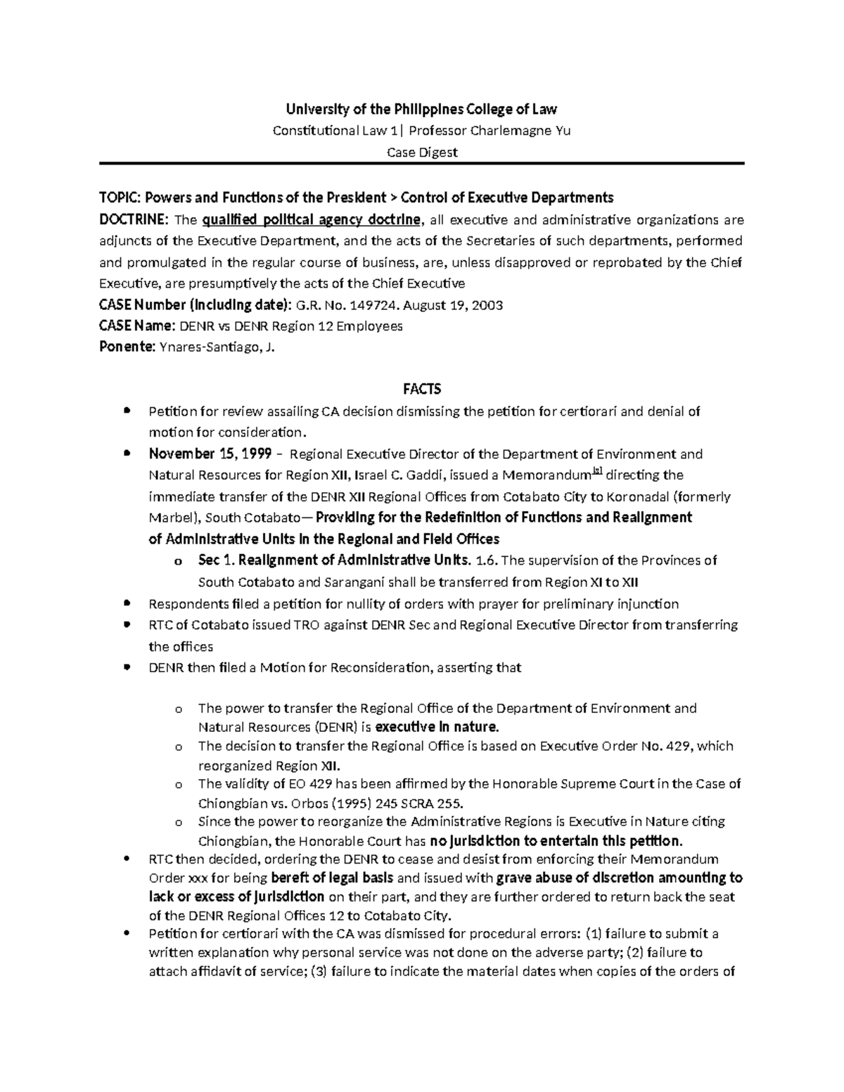 285265166 Denr vs Denr Employees of Region 12 case digest - University ...