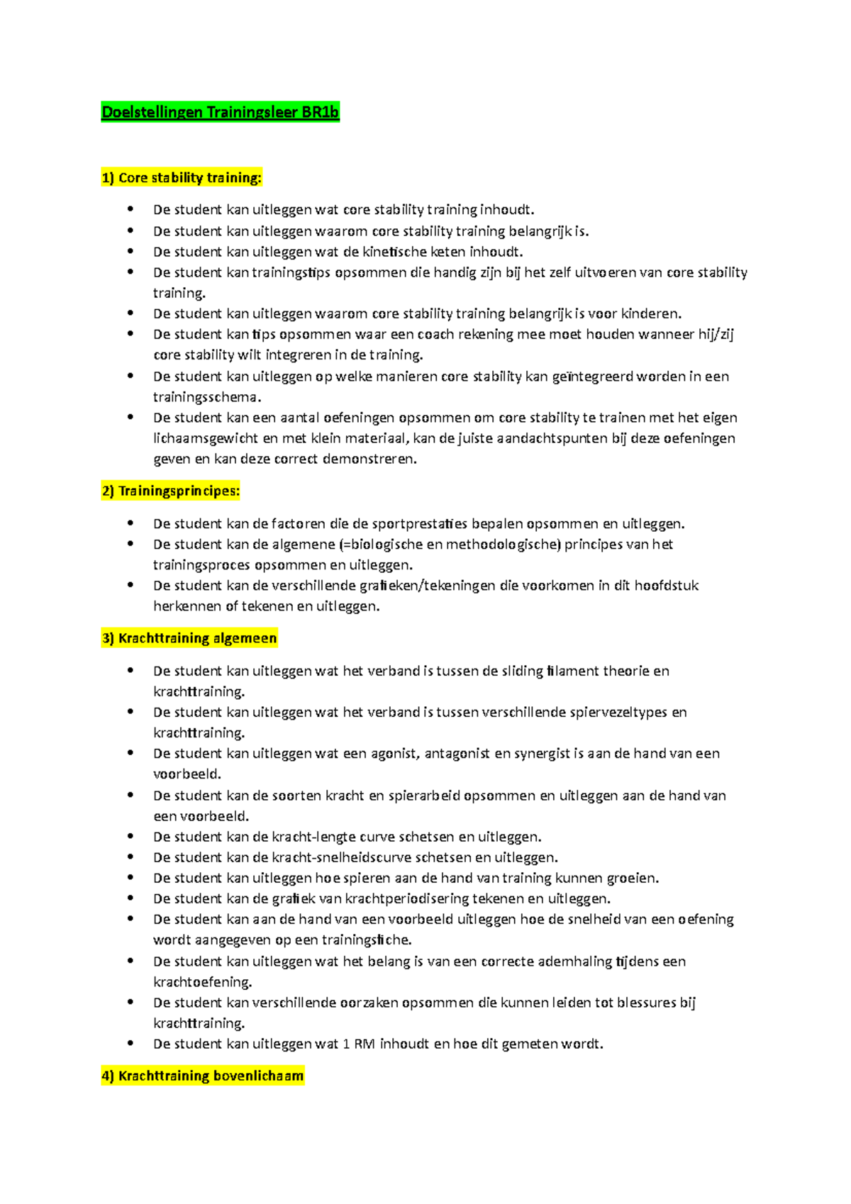 Doelstellingen per hoofdstuk - Doelstellingen Trainingsleer BR1b Core ...