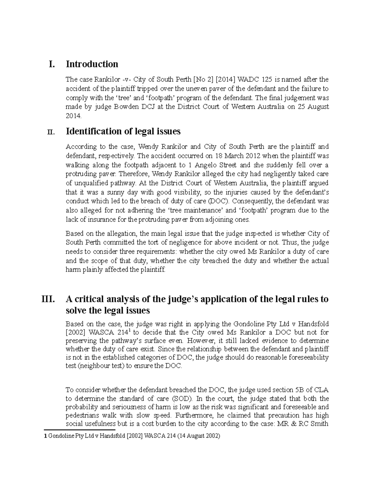 A1 (7) case note - the ASM was DI - I. Introduction The case Rankilor ...