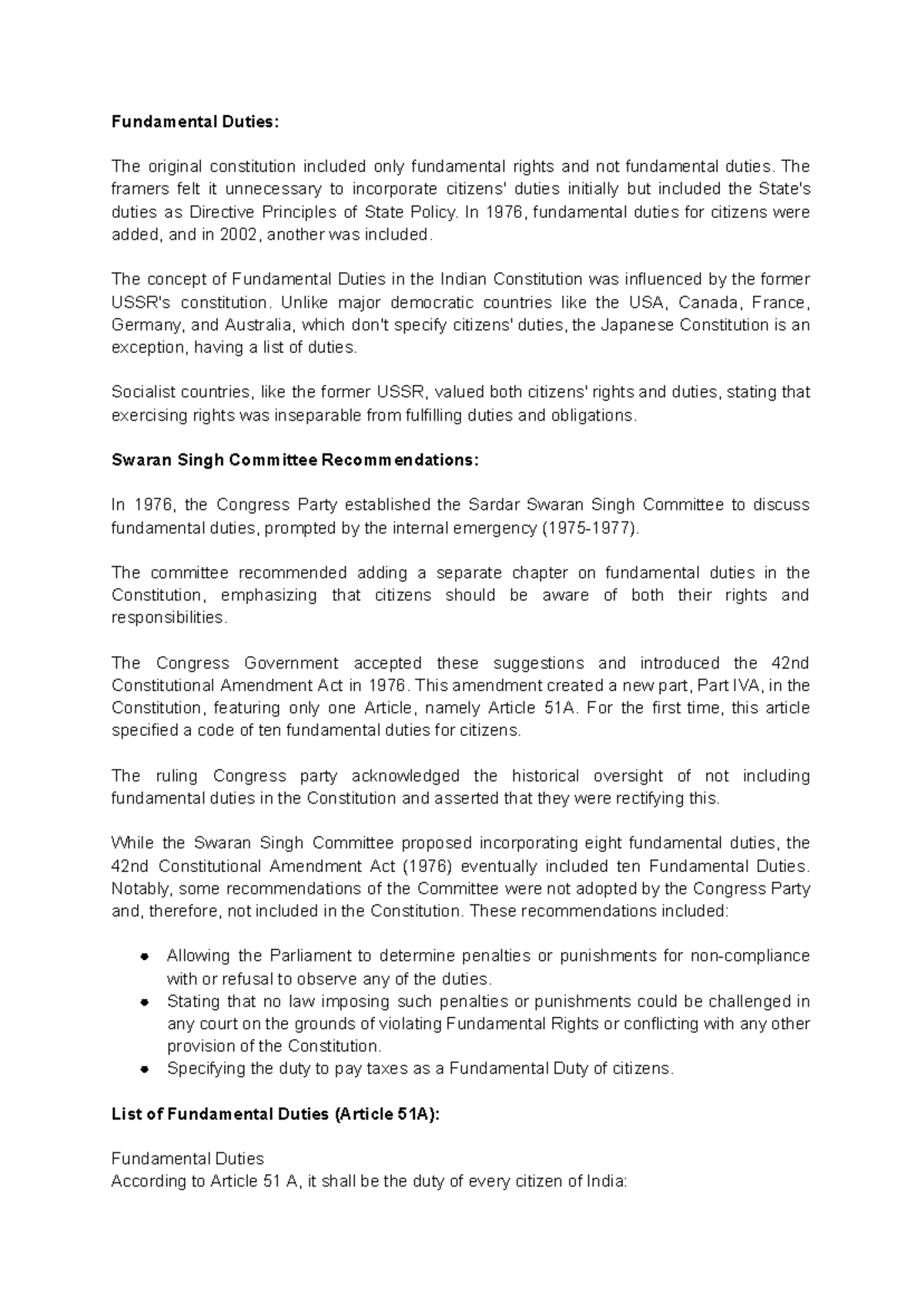 Fundamental Duties - Ge notes - Fundamental Duties: The original ...