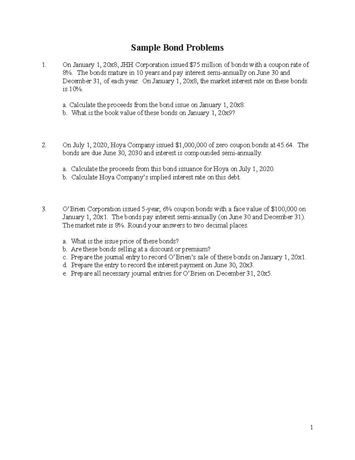 Sample Bond Problems - Prof. was Xiaoli Tian - Sample Bond Problems On ...