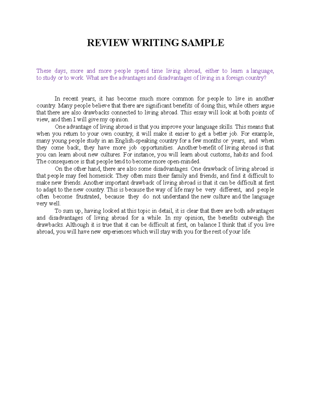 Bài Review mẫu - kádfl lưaifjlf álkd - REVIEW WRITING SAMPLE These days ...