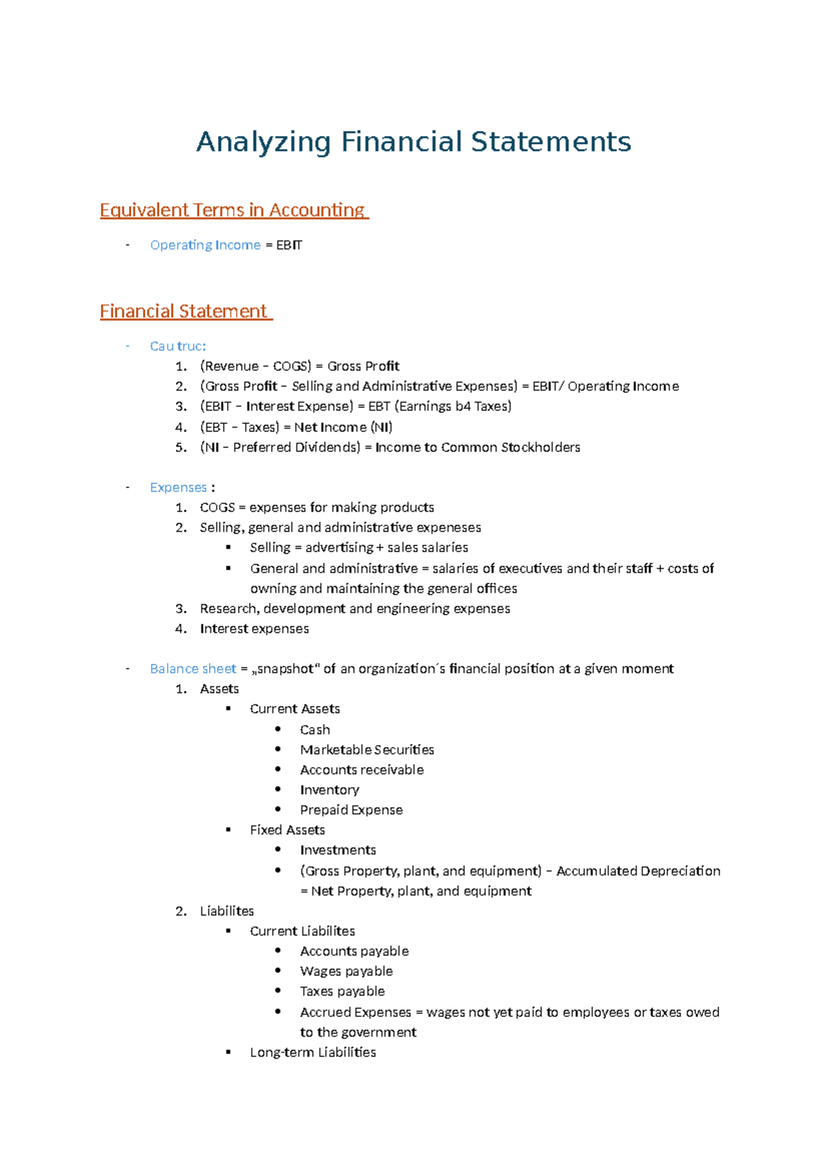 Analyzing Financial Statements - Analyzing Financial Statements ...
