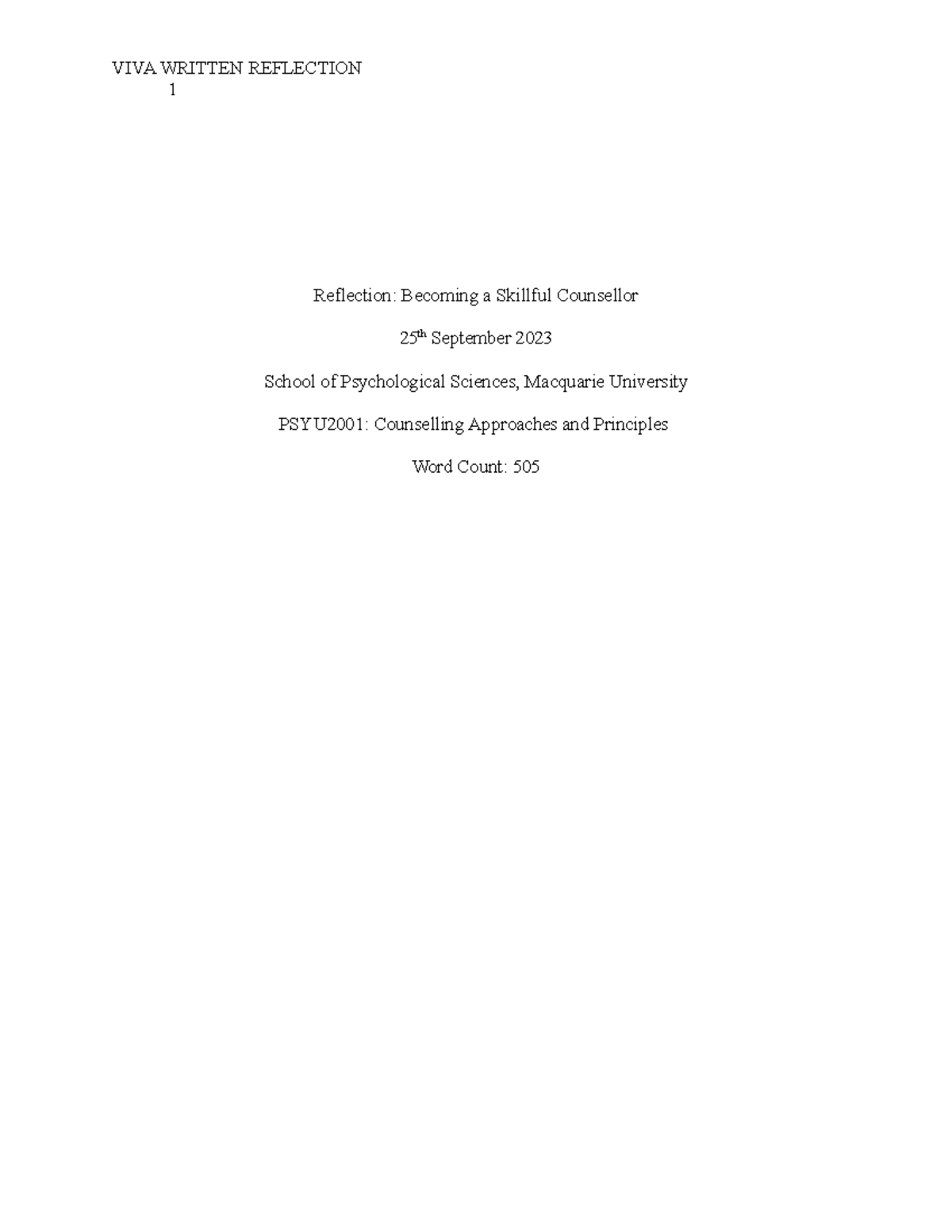 VIVA Written Reflection - VIVA WRITTEN REFLECTION 1 Reflection ...