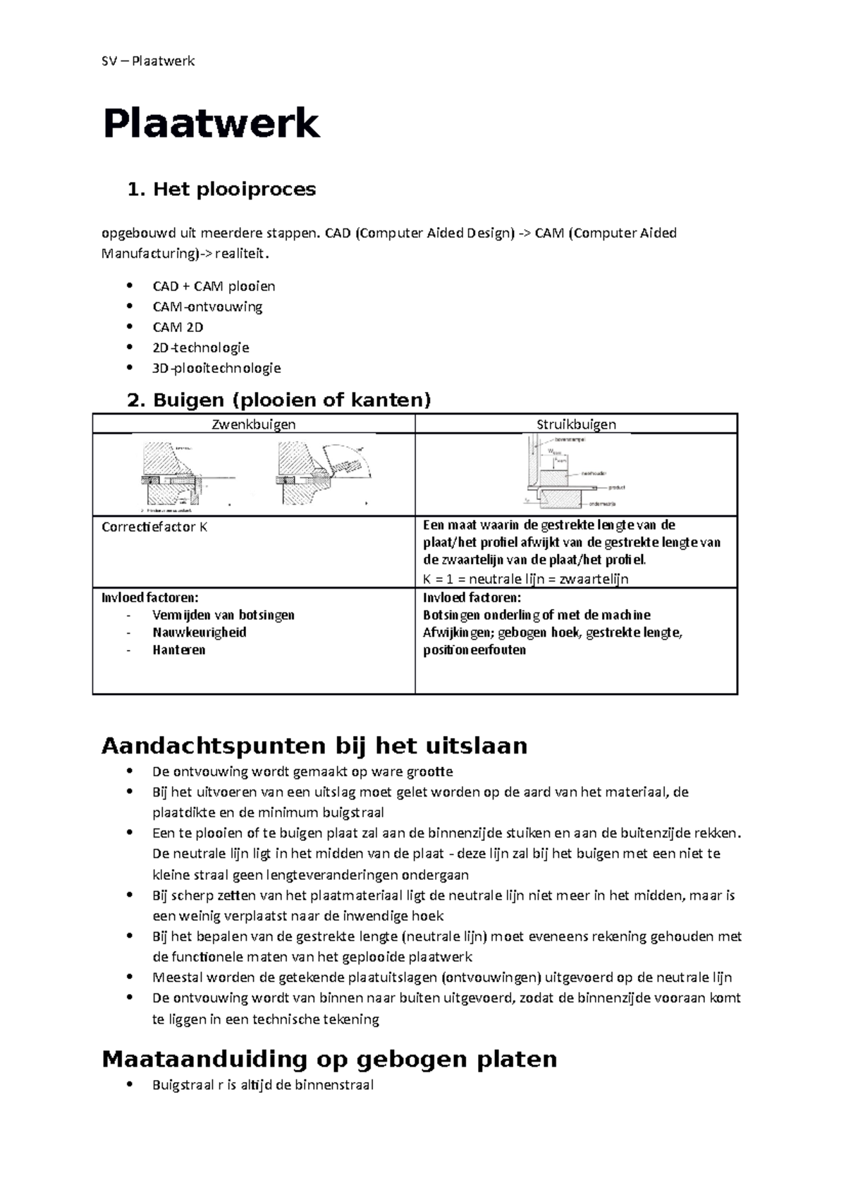 Les 1 SV Plaatwerk - SV – Plaatwerk Plaatwerk 1. Het plooiproces ...
