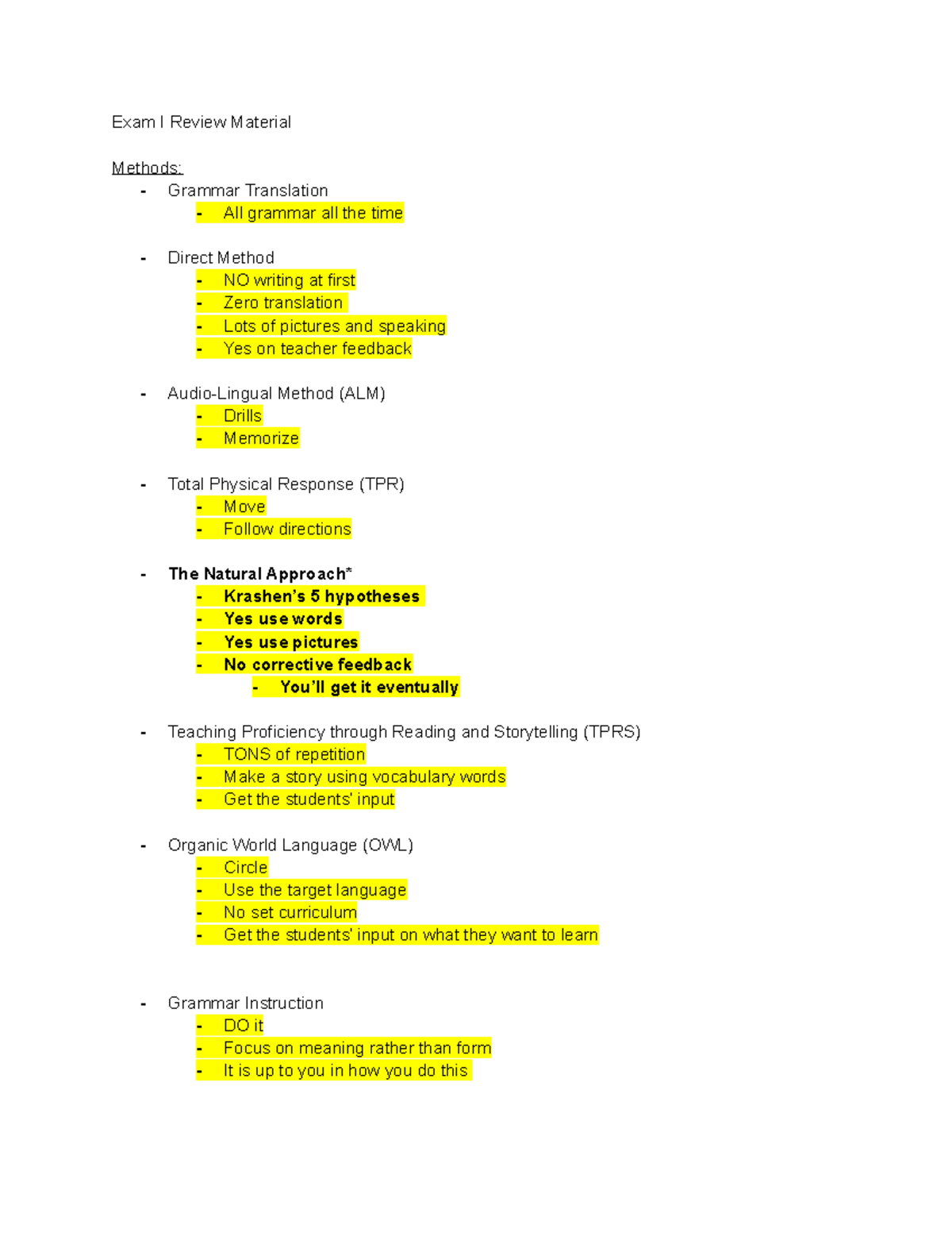 Exam I Review Material - study guide for the first exam - Exam I Review ...