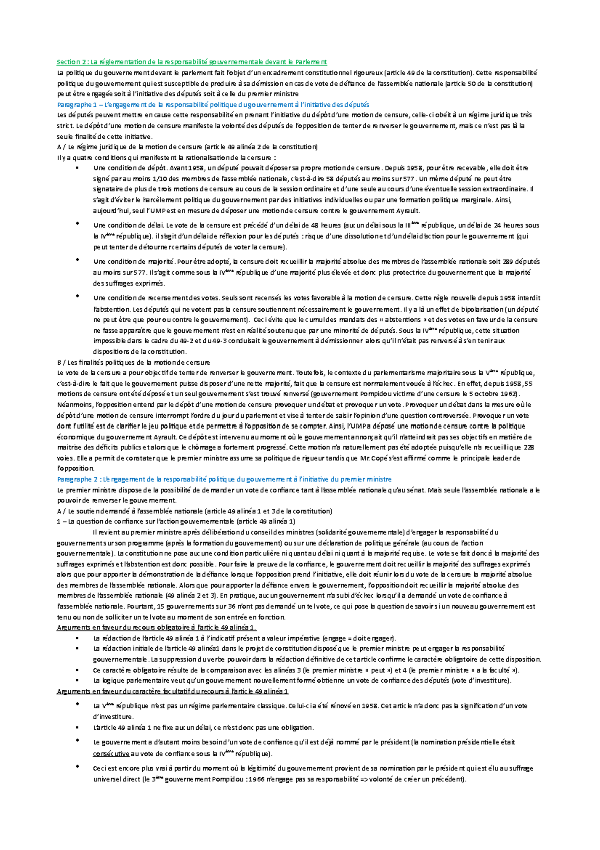Chapitre 2 - Paragraphe 1 – L’engagement de la responsabilité politique ...
