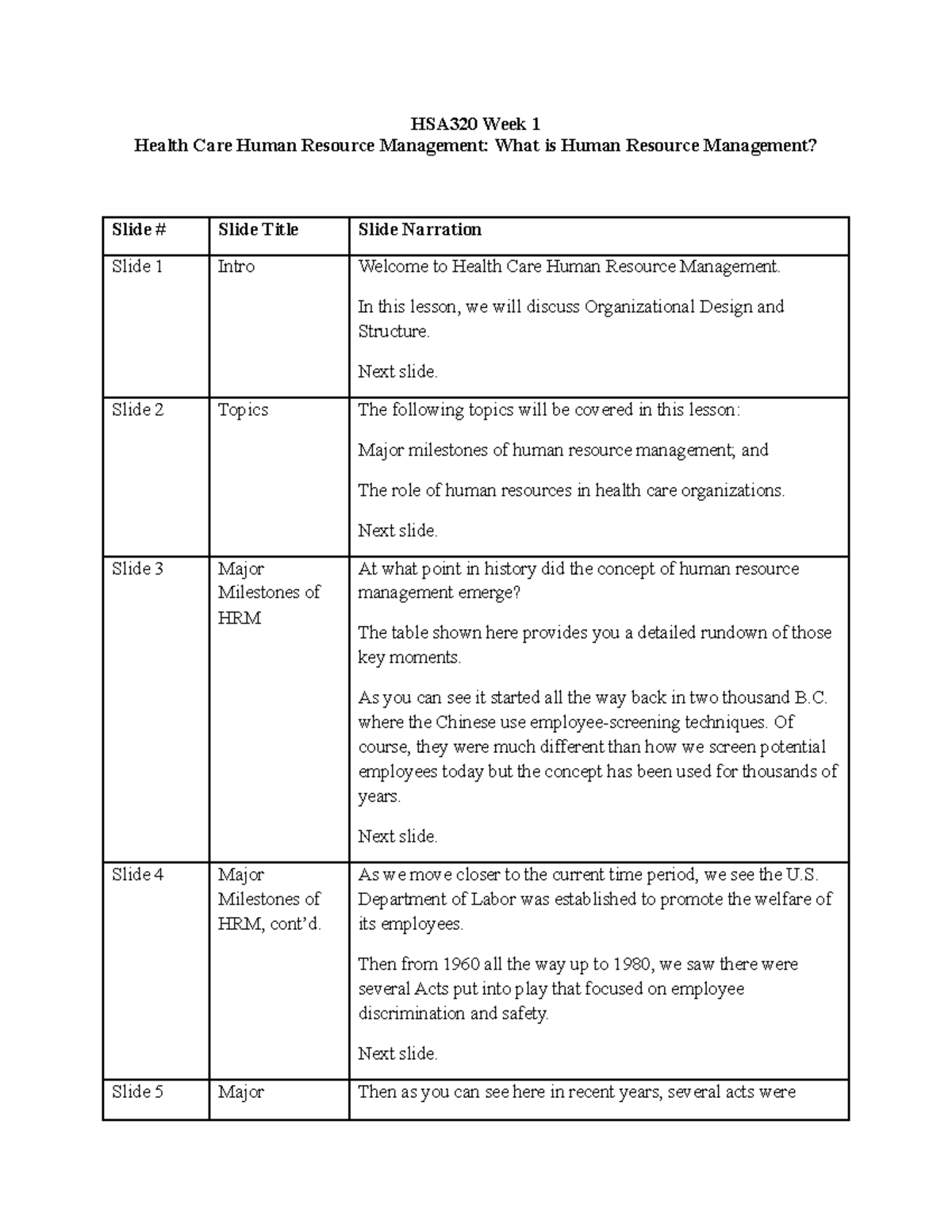 Cf hsa320 w1 Notes - Healthcare Resource Management - HSA320 Week 1 ...