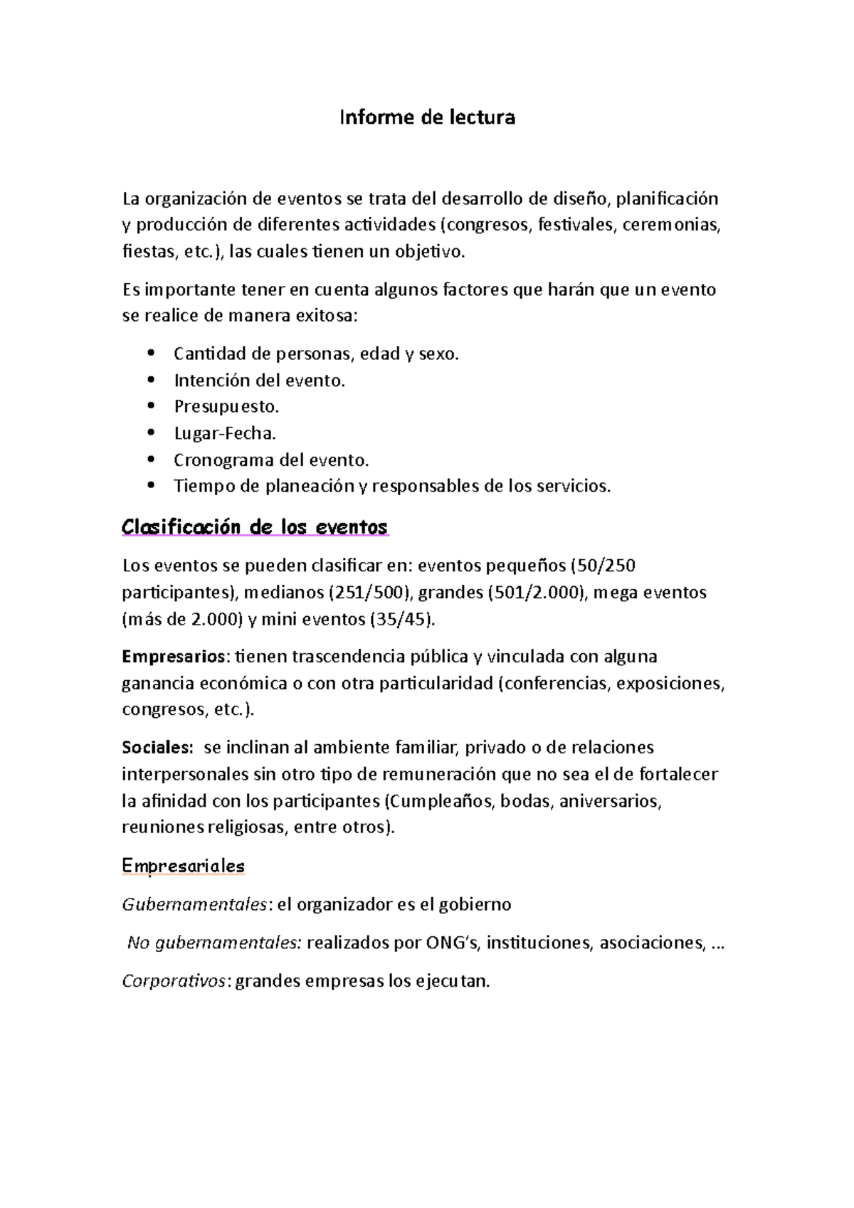 Clasificación, denominación y tipos de eventos. Tipos de auspiciadores ...