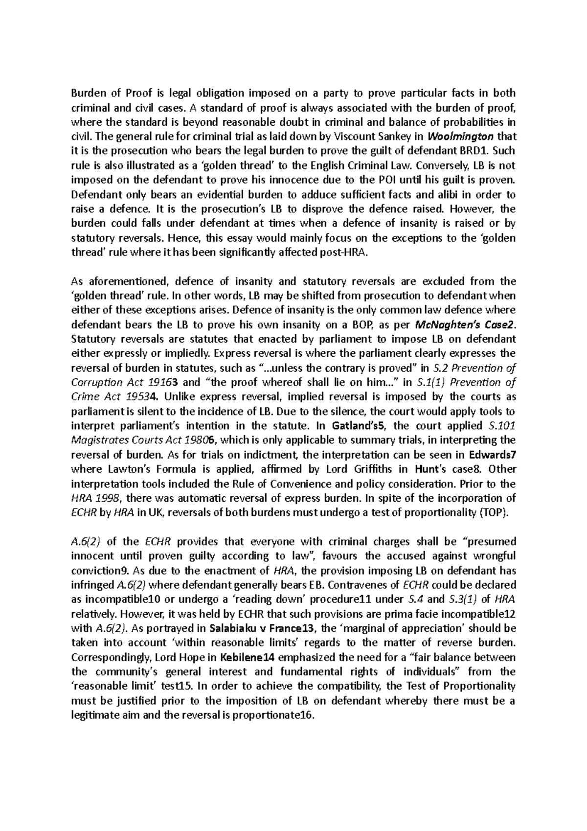 Burden of proof - Evaluate the effectiveness of the Cardinal Principles ...