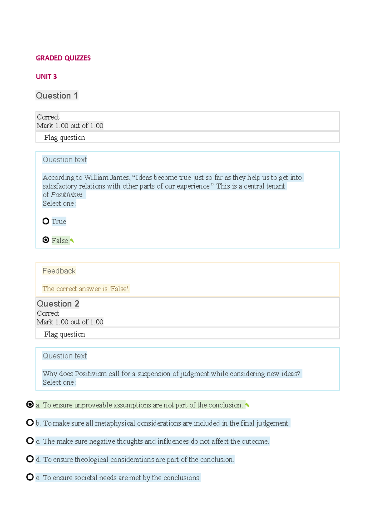Graded Quizzes Philosophy - GRADED QUIZZES UNIT 3 Question 1 ...