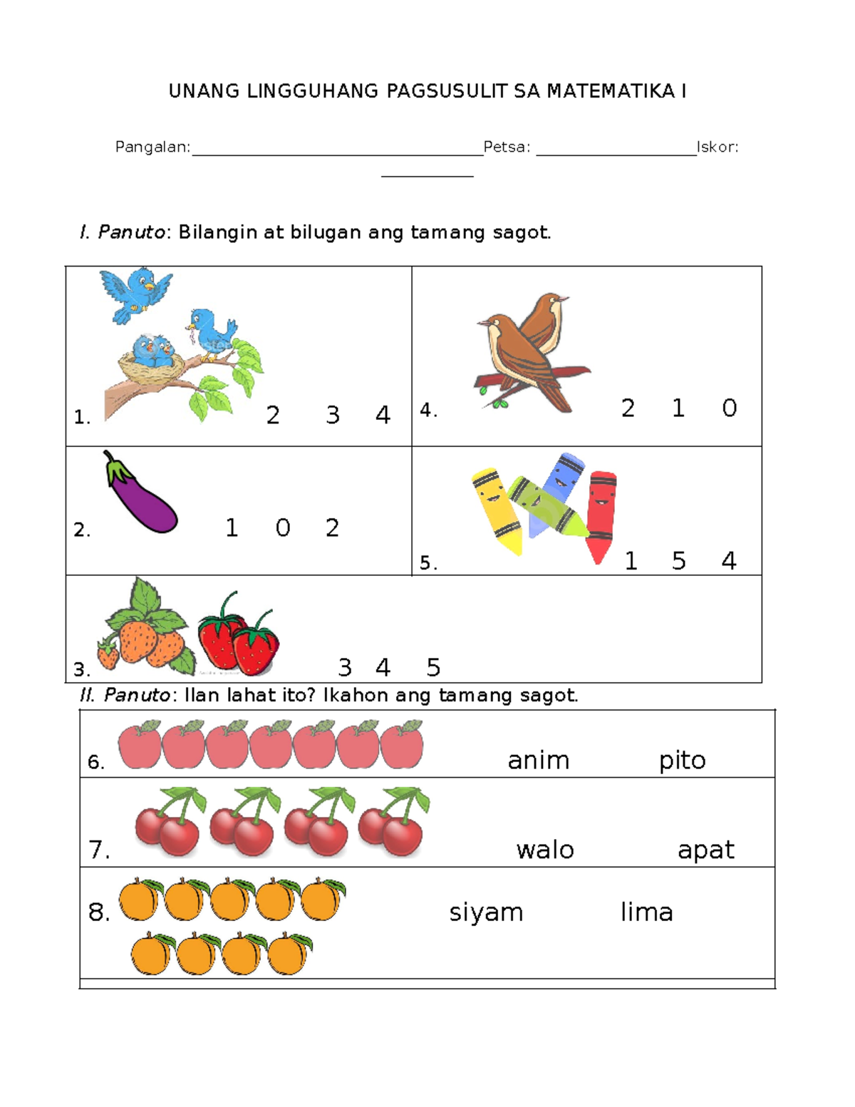 V1 Summative TEST - Mathematics I - Quarter 1 - UNANG LINGGUHANG ...