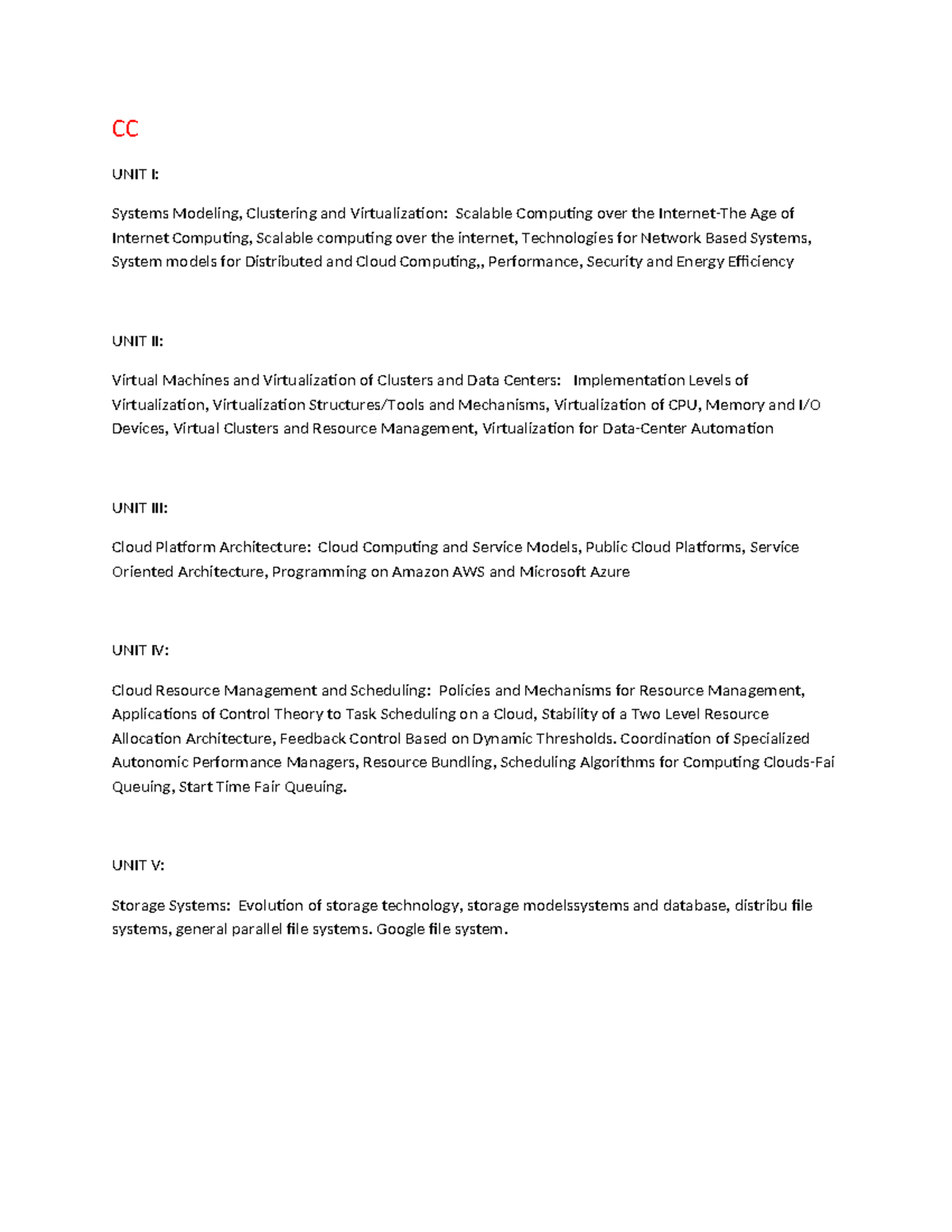 Sy - TO GET EASILY MATRIAL - CC UNIT I: Systems Modeling, Clustering and Virtualization ...
