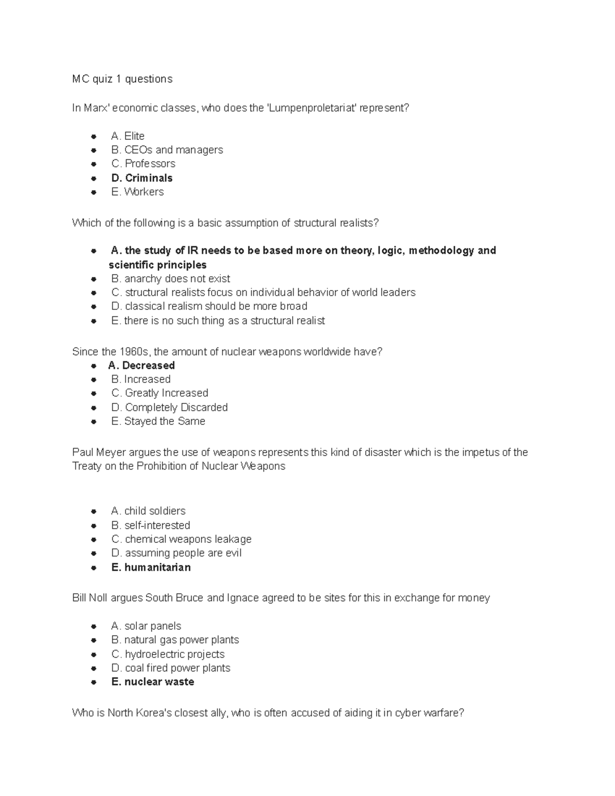 2141 MC test bank - Test Bank - MC quiz 1 questions In Marx' economic ...