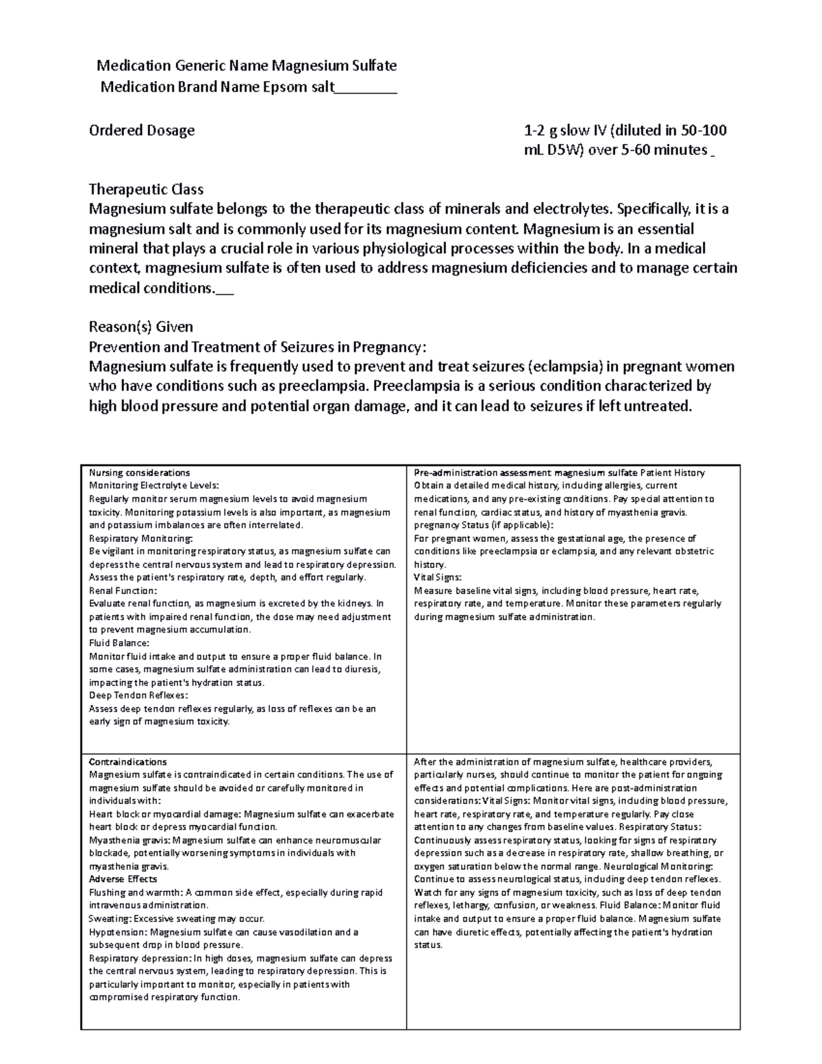 Med Card Template Standard Final - Medication Generic Name Magnesium ...