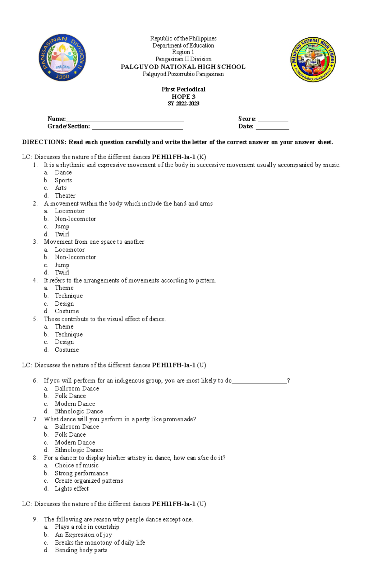 1st-quarterly-test-in-hope-3-sy-2019-2020 compress - Republic of the ...