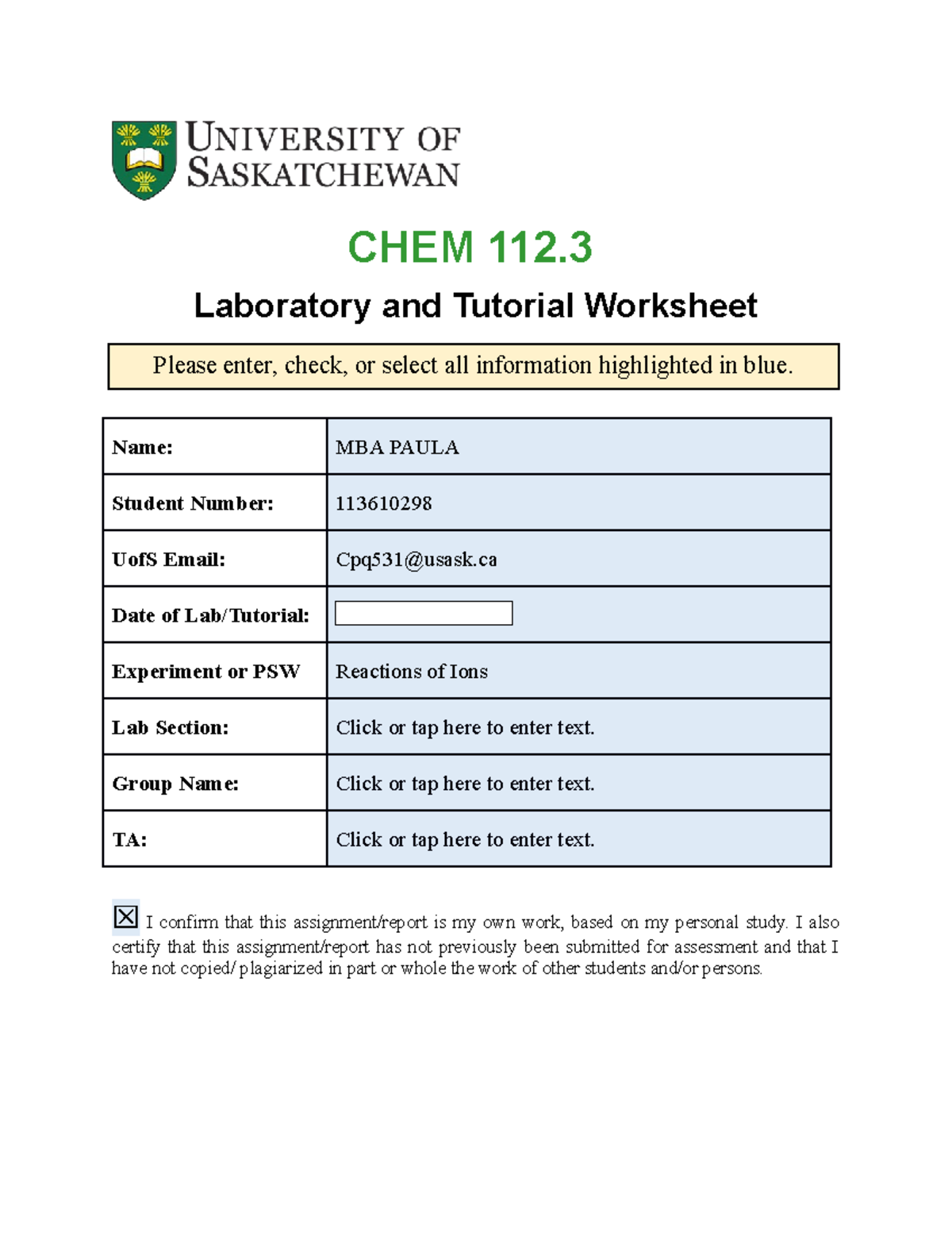 112-Ex5 Rxns Ions- VA- Fillable doc-2022 - CHEM 112. Laboratory and Tutorial Worksheet Name: MBA ...