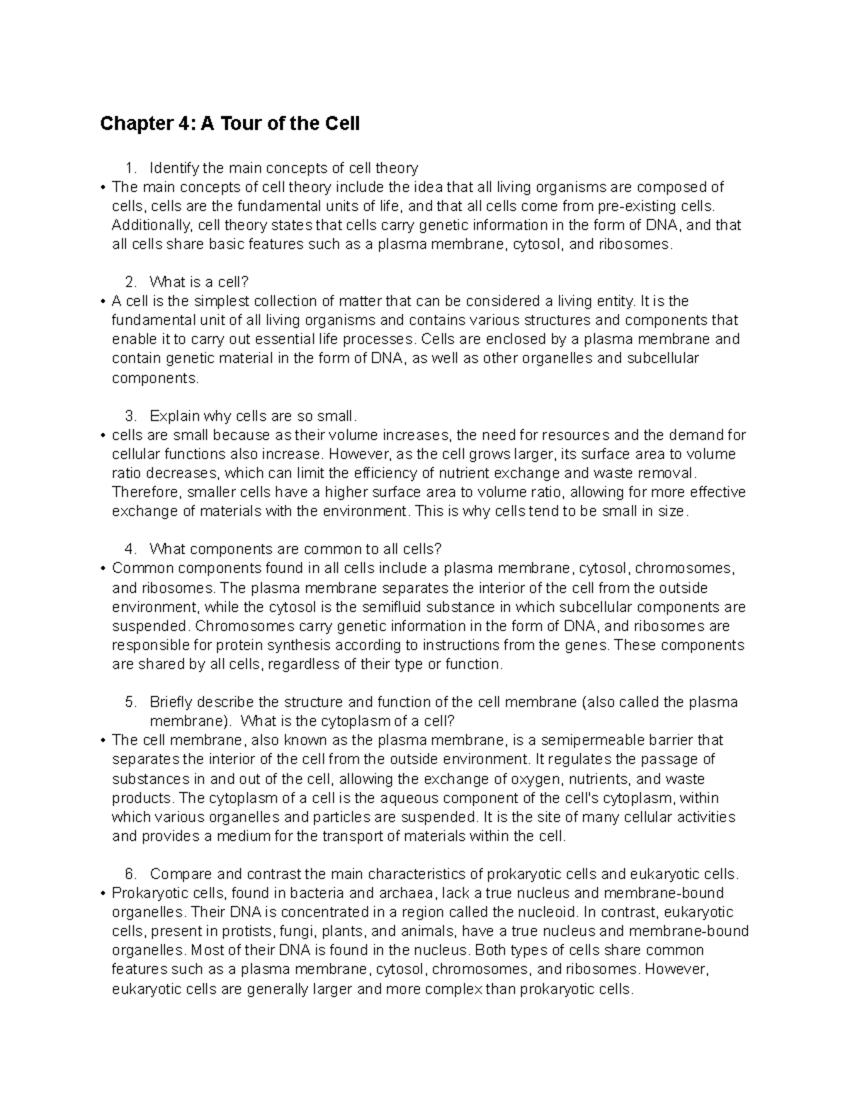 Bi112 Study Guide – exam 2 - Chapter 4: A Tour of the Cell Identify the ...