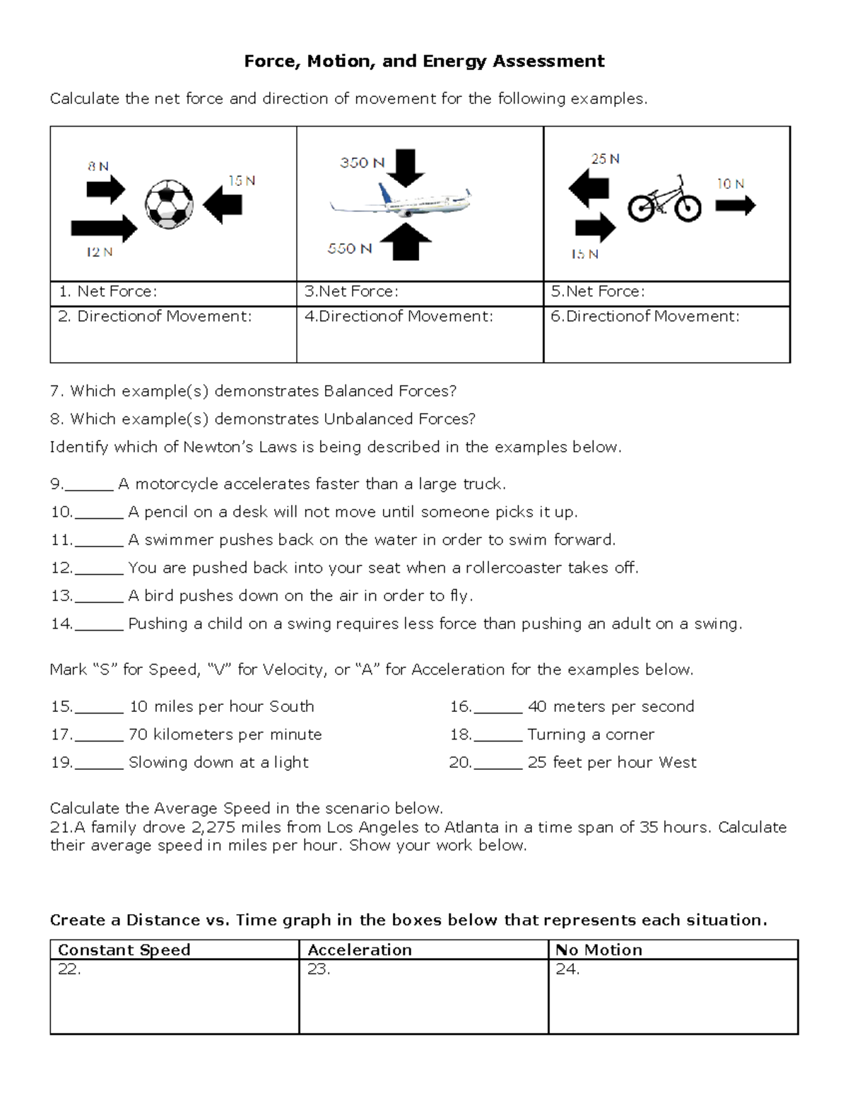 Force Motion and Energy Assessment 2 - Force, Motion, and Energy ...
