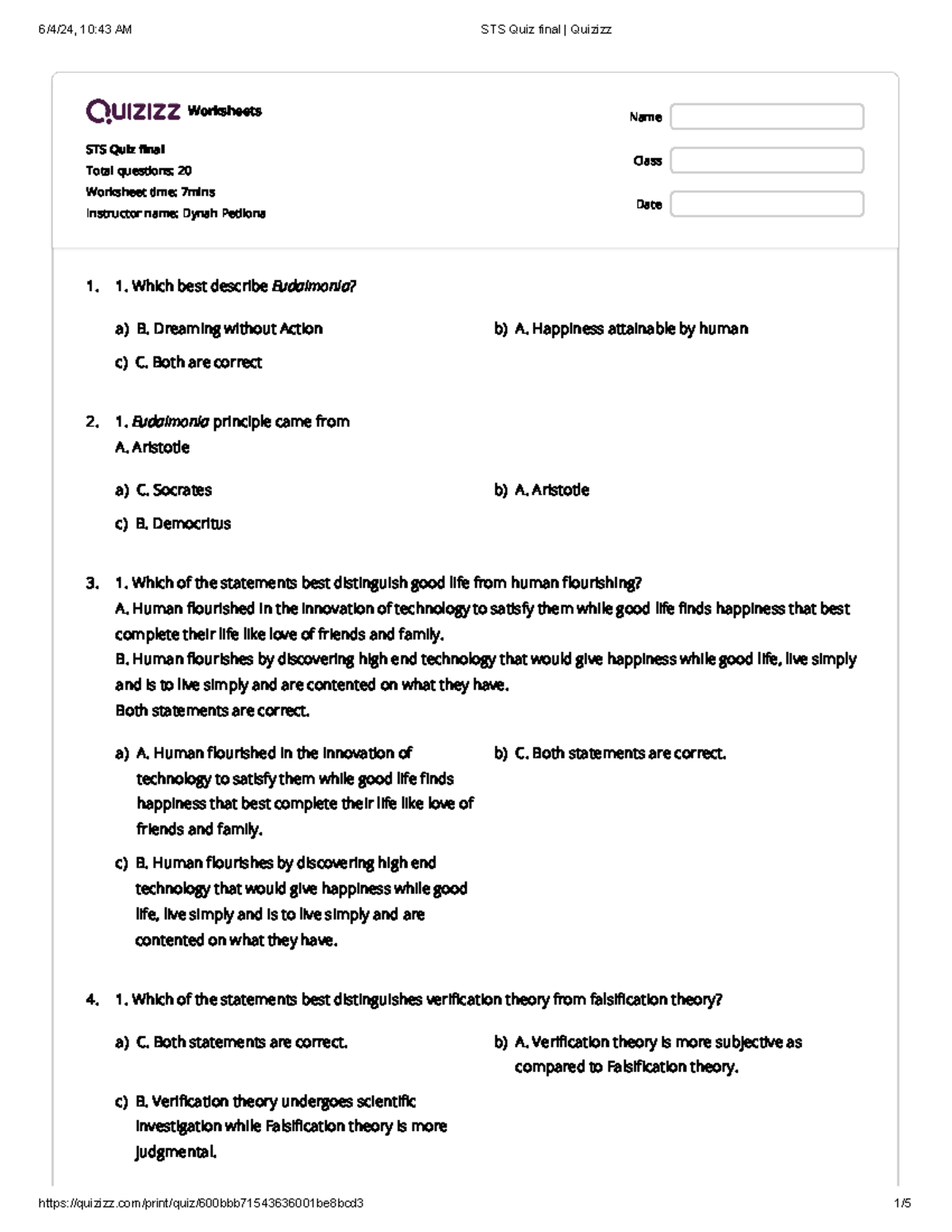 STS Quiz final Quizizz - N/A - Worksheets STS Quiz final Total questions: 20 Worksheet time ...