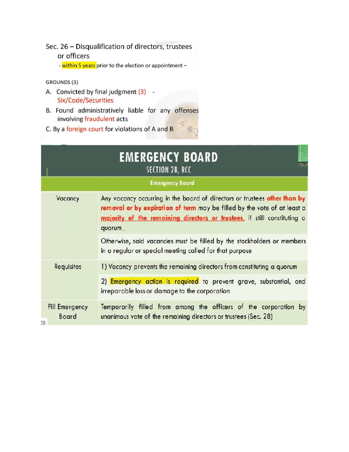 Law emergency board - Sec. 26 Disqualification of directors, trustees ...