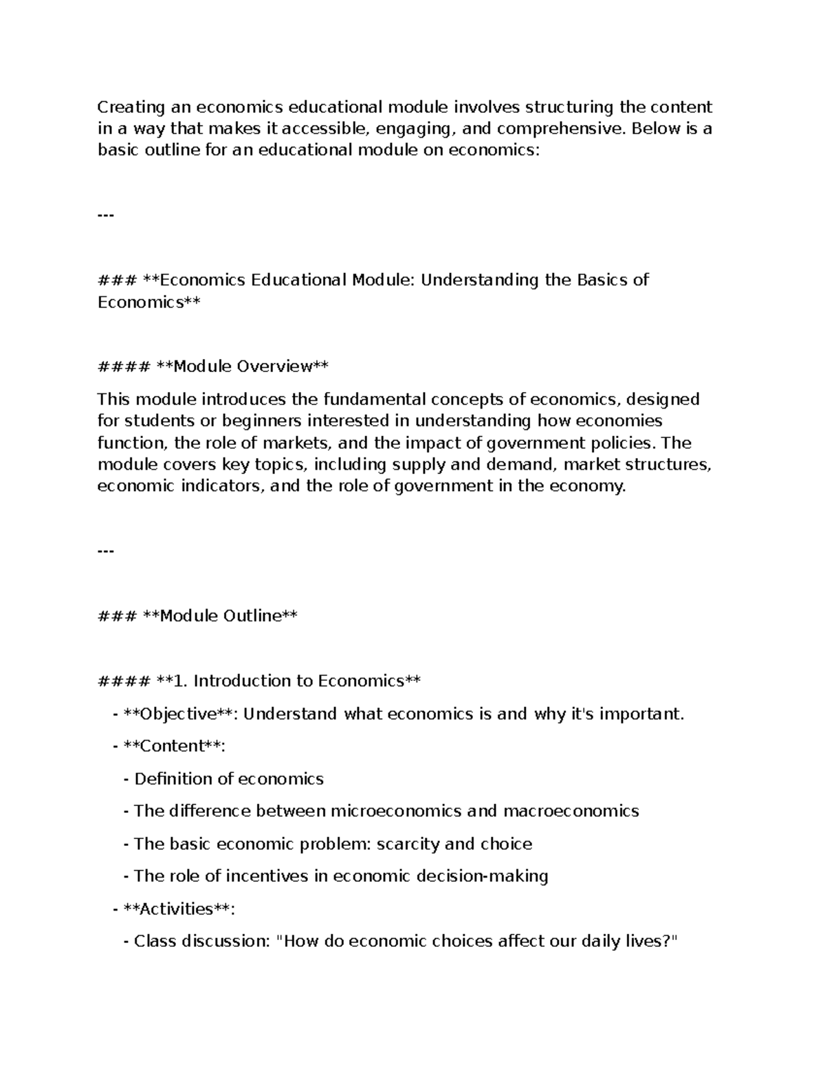 Economics intro - Creating an economics educational module involves ...