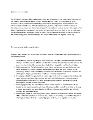 Outline for an essay about world histiry - I. Introduction Definition ...