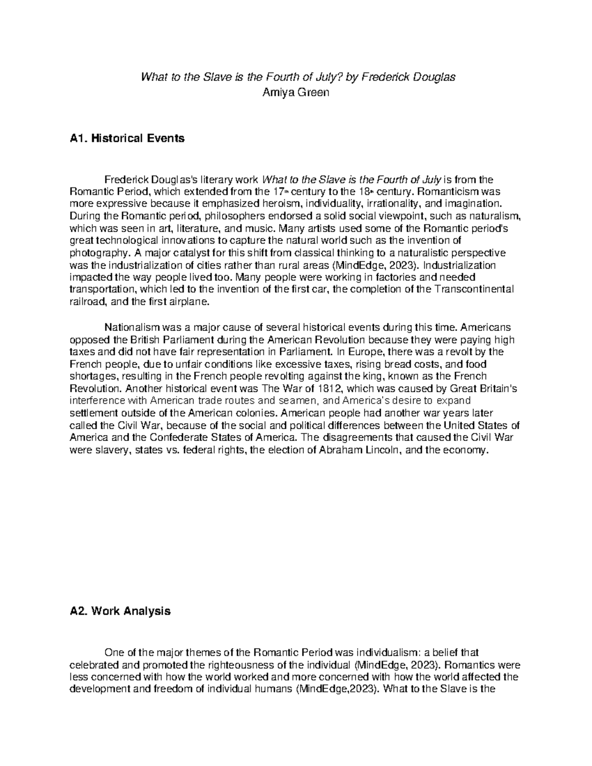 Amiya Green C100 task - essay - What to the Slave is the Fourth of July ...