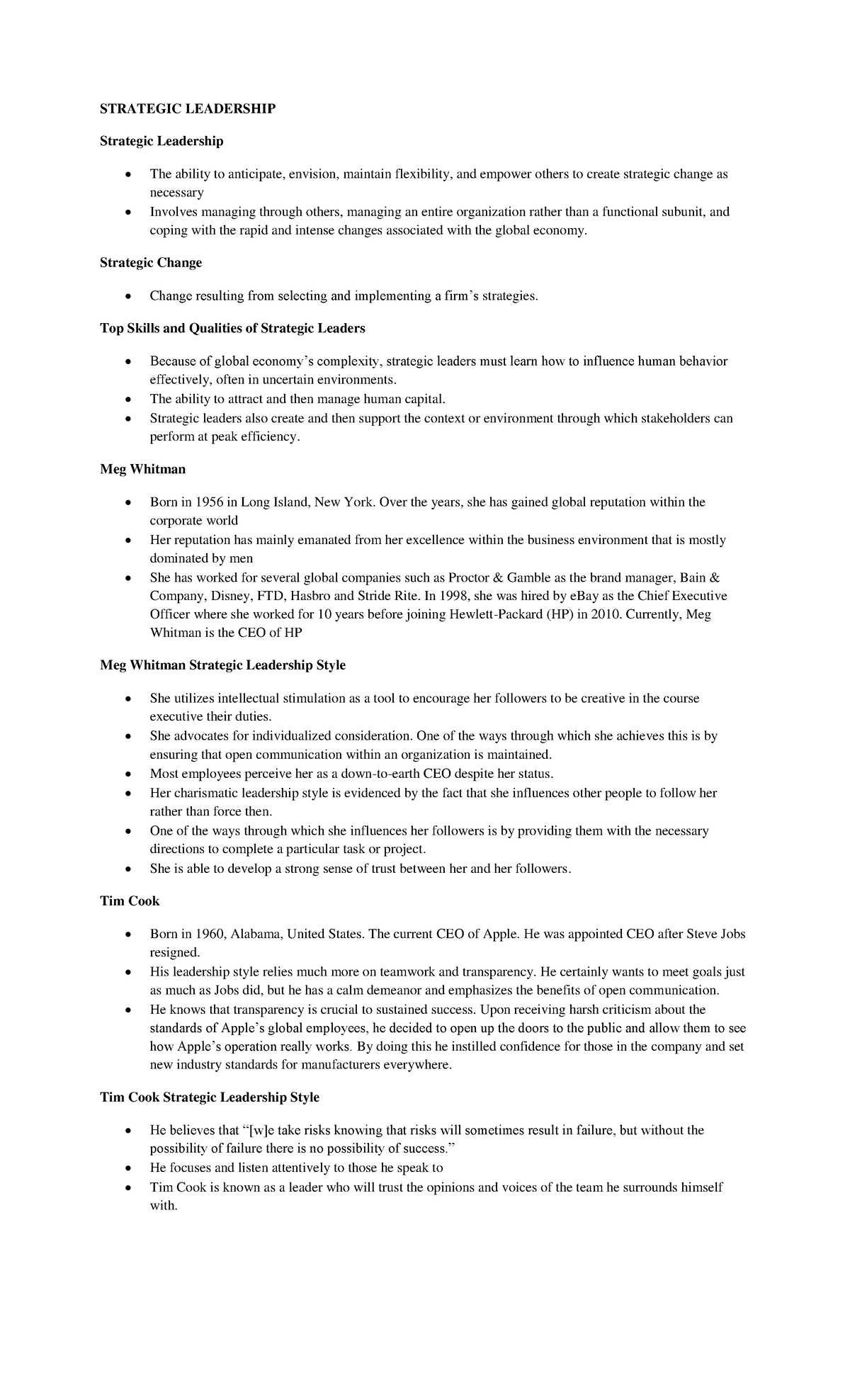 Strategic Leadership - STRATEGIC LEADERSHIP Strategic Leadership The ...