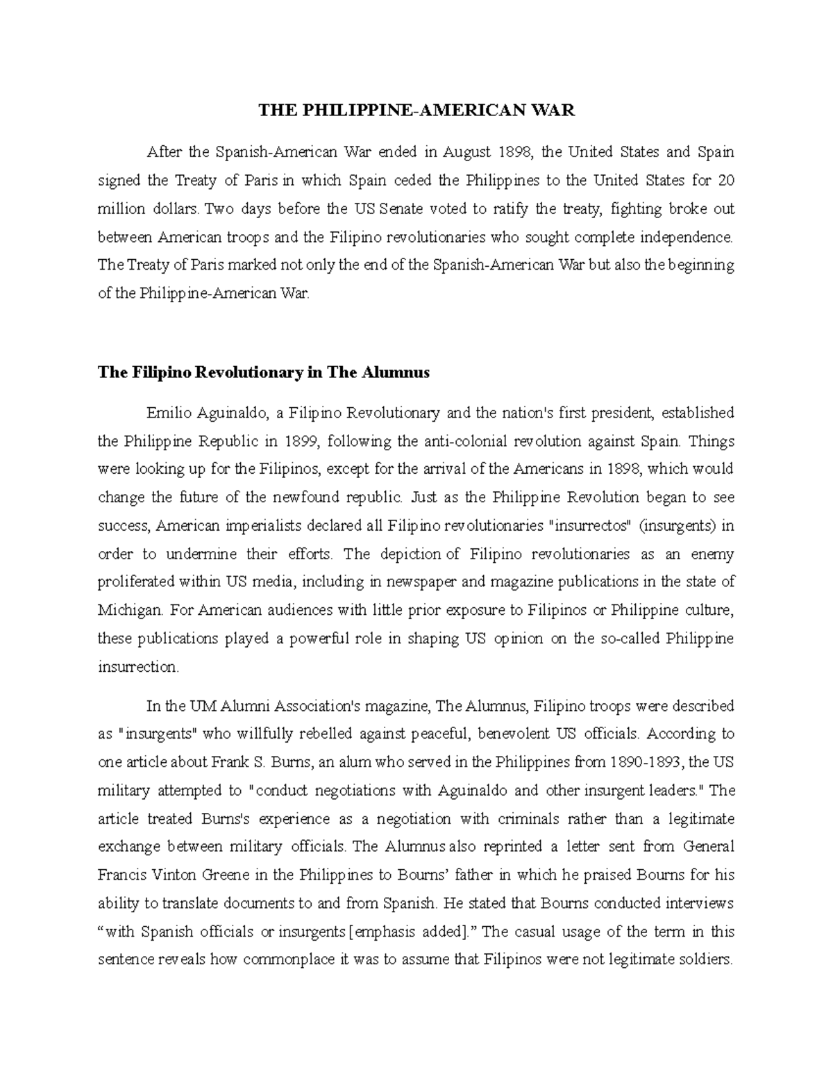 Philippine- American WAR - THE PHILIPPINE-AMERICAN WAR After the ...