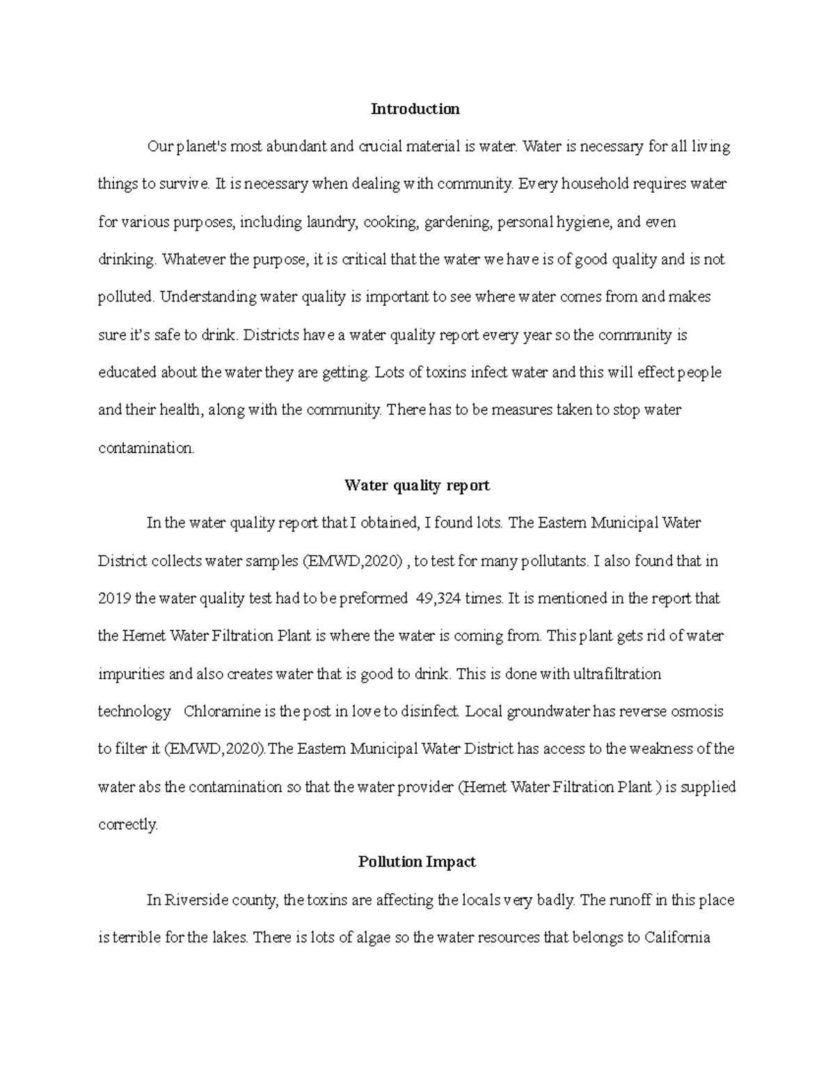 Water quality essay - Introduction Our planet's most abundant and ...