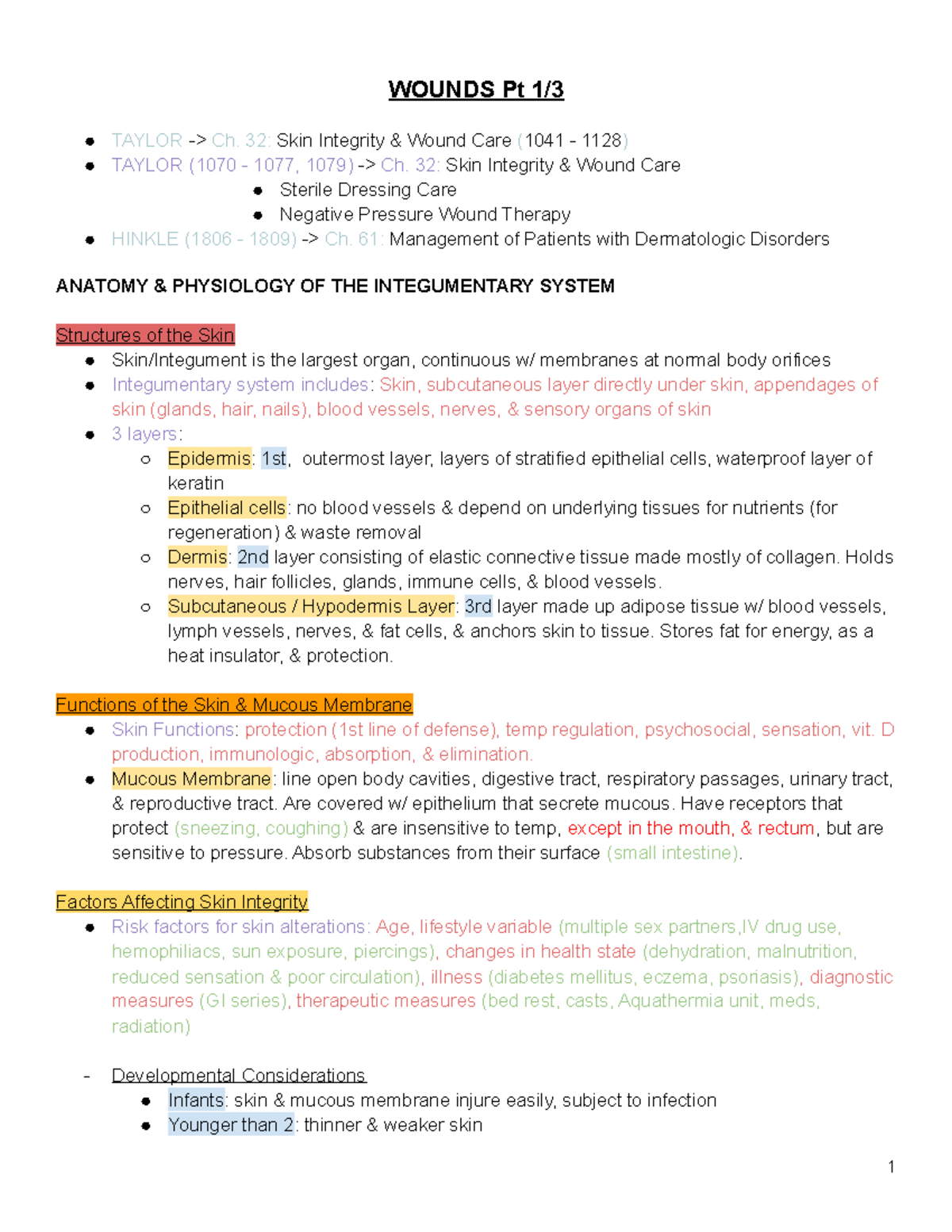 N11 Wounds Notes Pt 1 of 3 - Exam #3 - WOUNDS Pt 1/ TAYLOR -> Ch. 32 ...