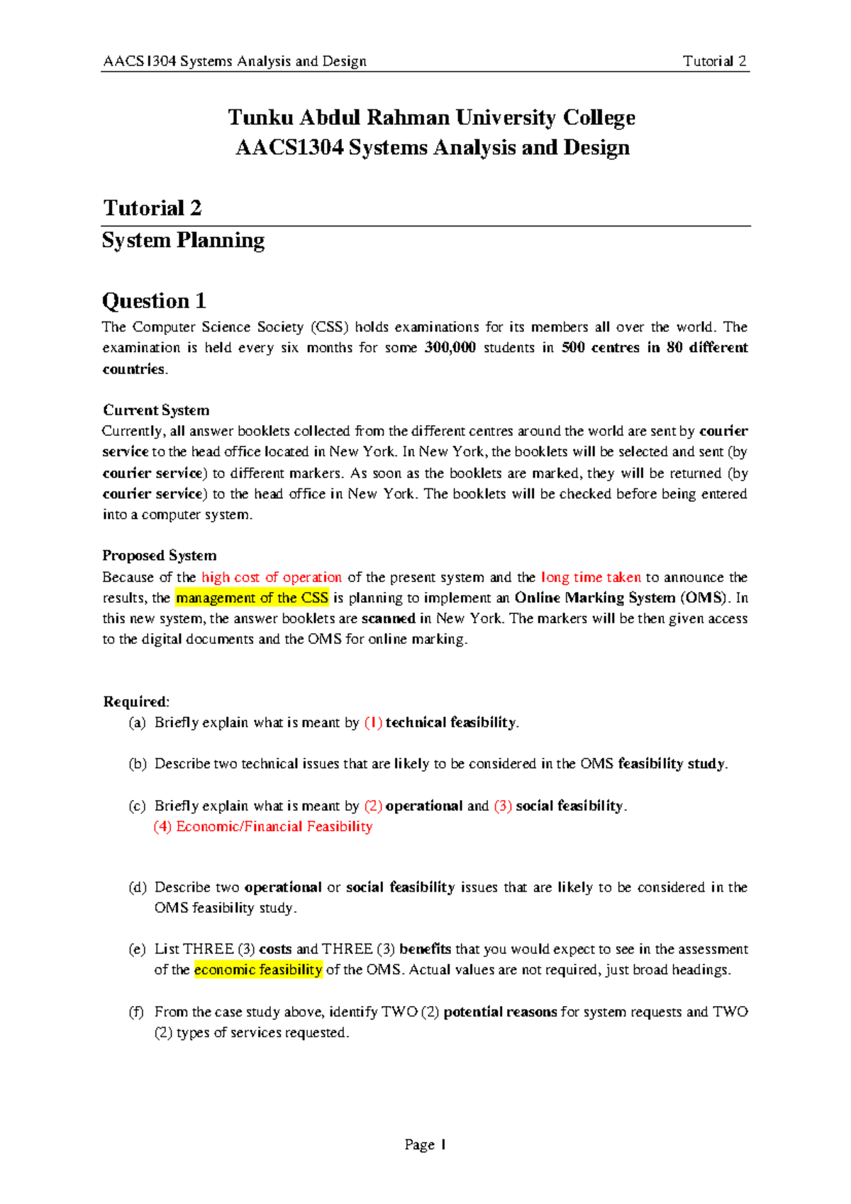 Tutorial 2 System Planning - Tunku Abdul Rahman University College ...