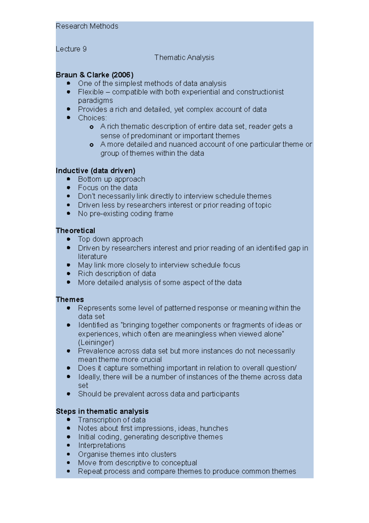 thematic analysis - Research Methods Lecture 9 Thematic Analysis Braun ...