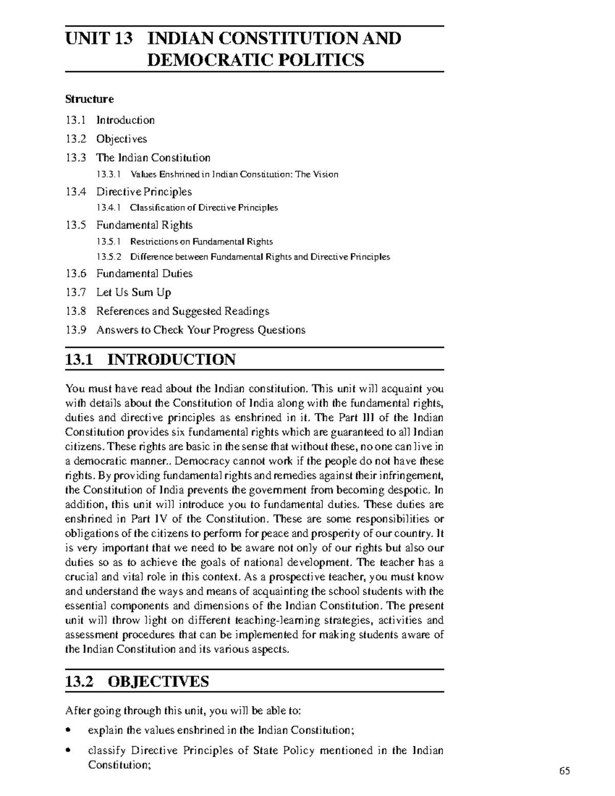 Unit-13 - ………. - UNIT 13 INDIAN CONSTITUTION AND DEMOCRATIC POLITICS Structure 13 Introduction ...
