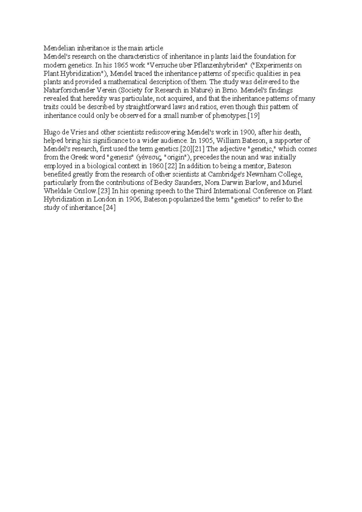 Doc3 - GENETICS - Mendelian inheritance is the main article Mendel's research on the ...