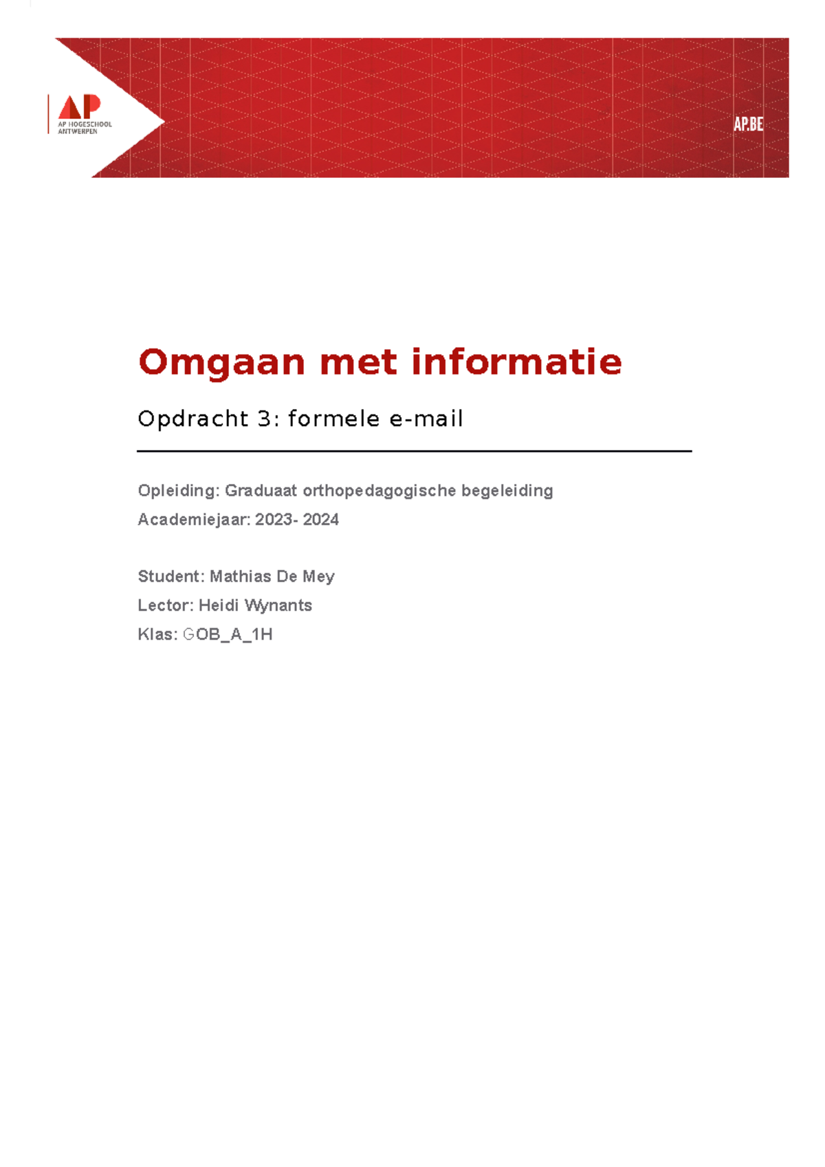 Examenopdracht 3 - Formele e-mail Mathias De Mey - Omgaan met ...