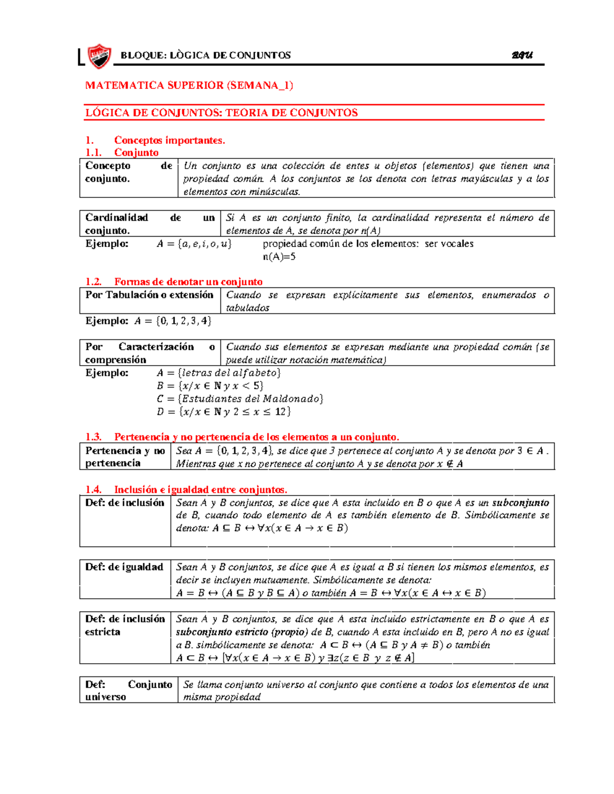 Teoria Conjuntos-1-5 - MATEMATICA SUPERIOR (SEMANA_1) LÓGICA DE ...