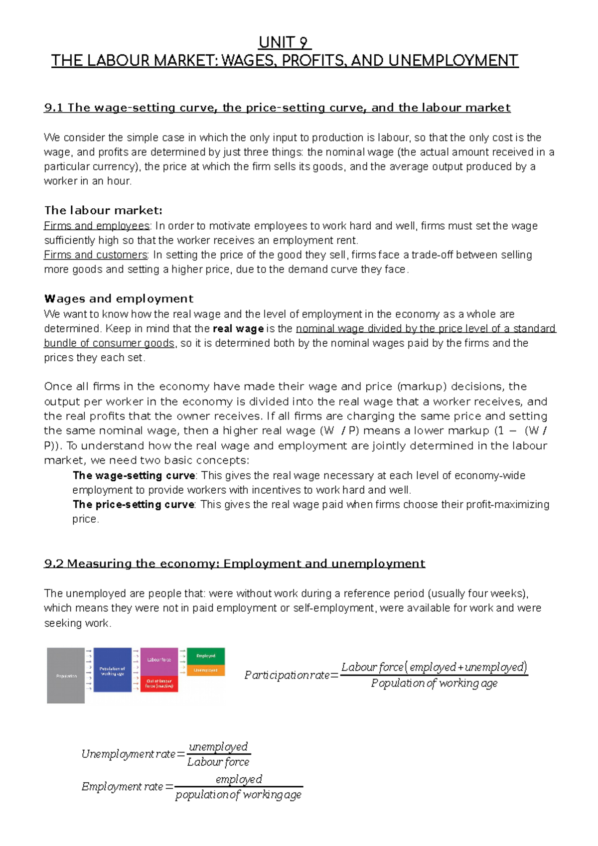 UNIT 9 - Summary Unit 9 Core Economics - UNIT 9 THE LABOUR MARKET ...