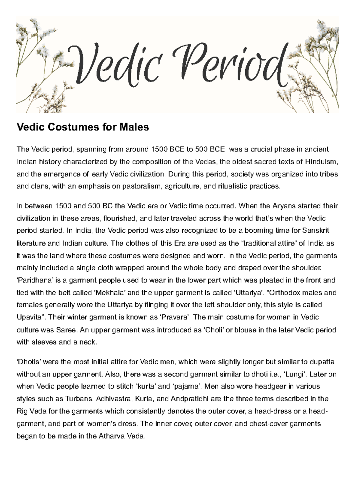 Vedic costumes - Dffckgvk - Vedic Costumes for Males The Vedic period ...