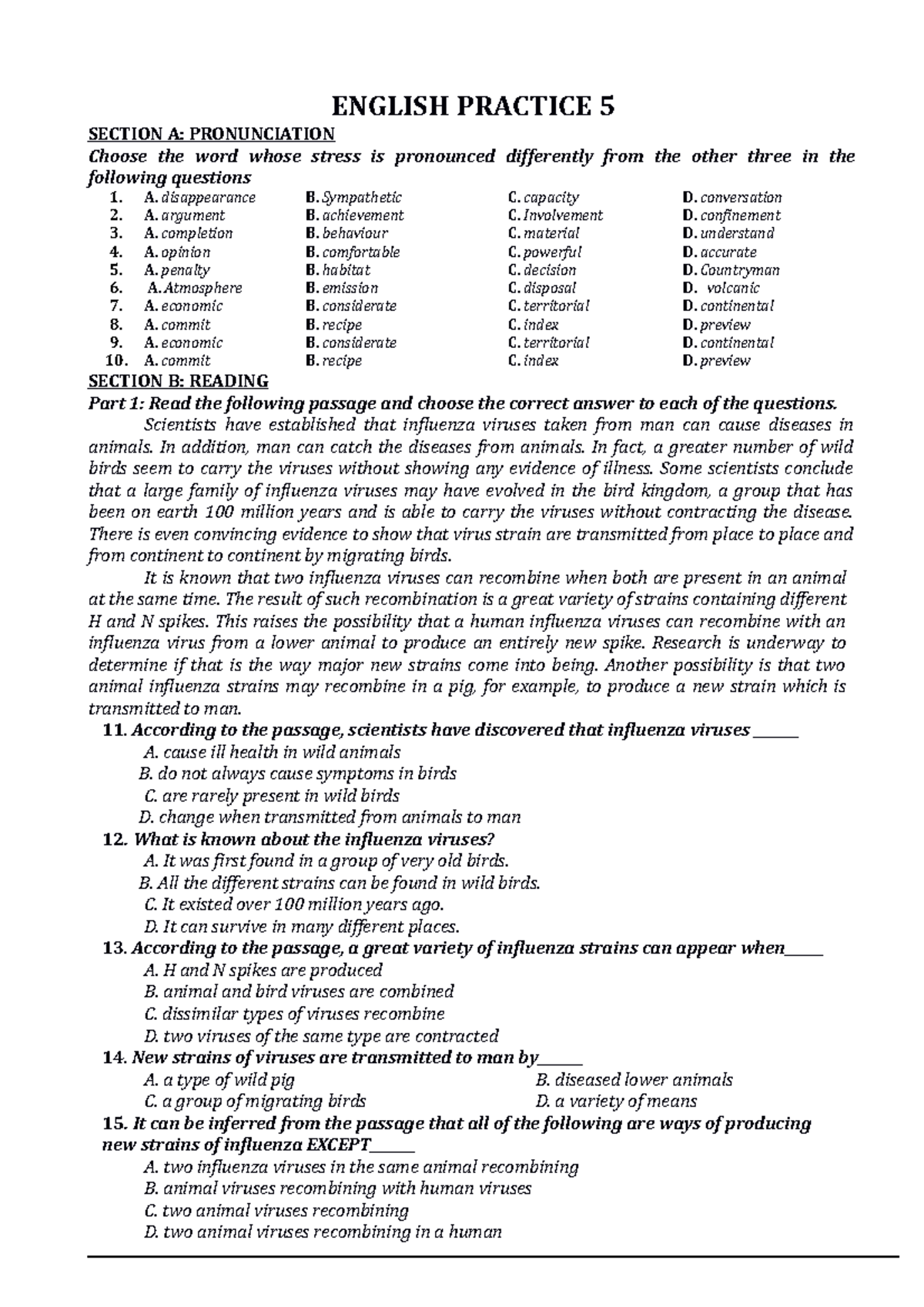 ĐỀ 5 - suitable for entrance exam for gifted students - ENGLISH ...