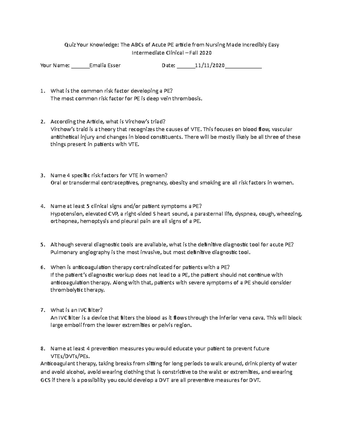 Quiz Your Knowledge The ABCs of Acute PE(1) - According the Article ...