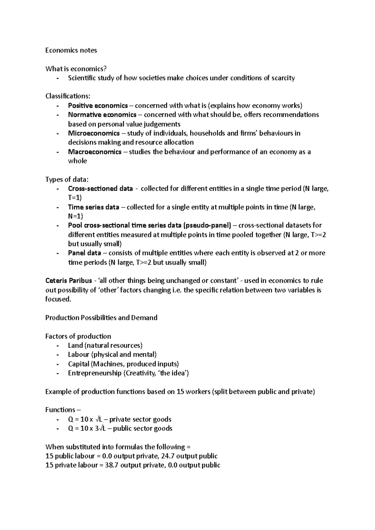 Economics notes - Economics notes What is economics? - Scientific study ...