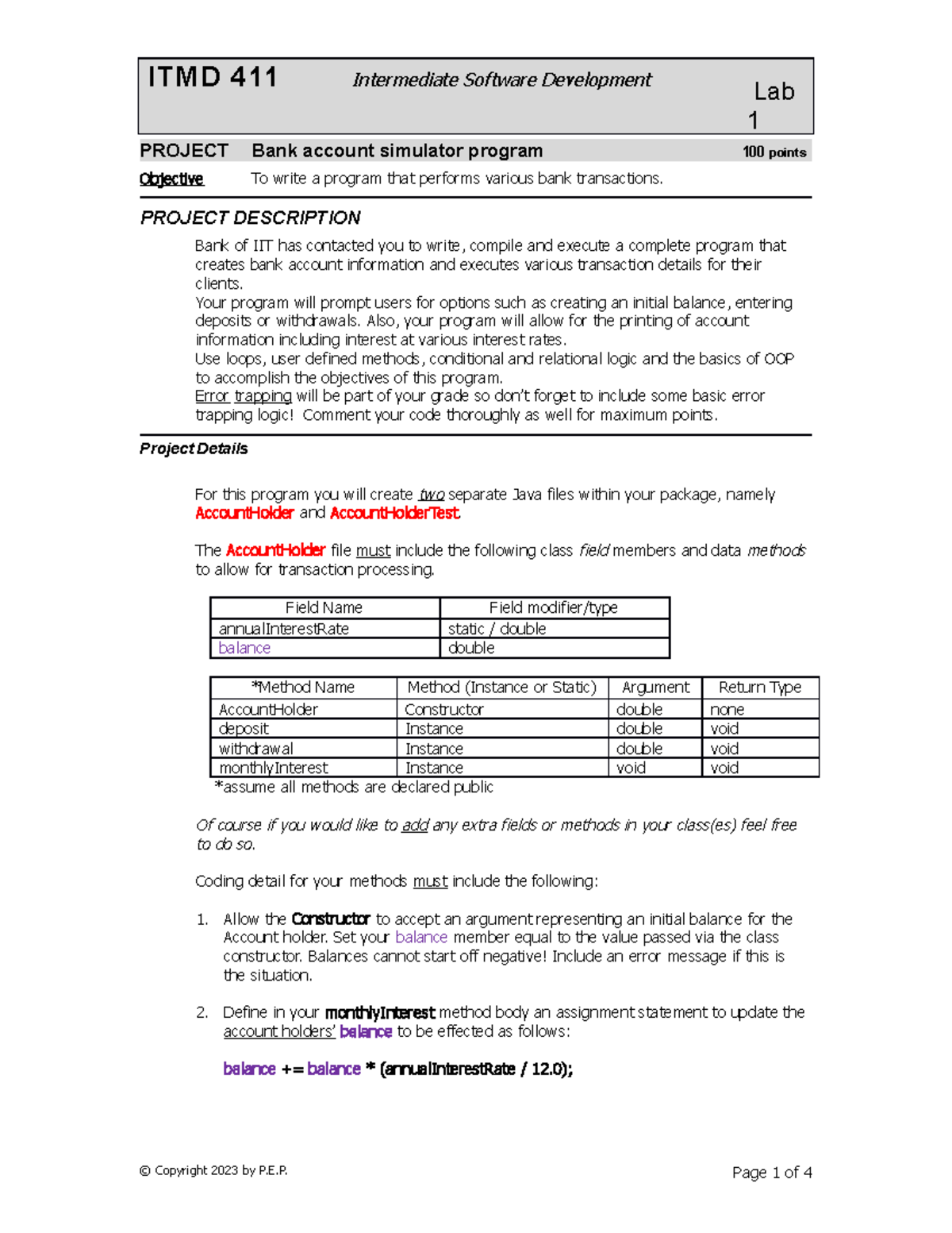 ITMD 411 LAB 01 SP 23 - lfaklfsd - Lab 1 PROJECT Bank account simulator ...