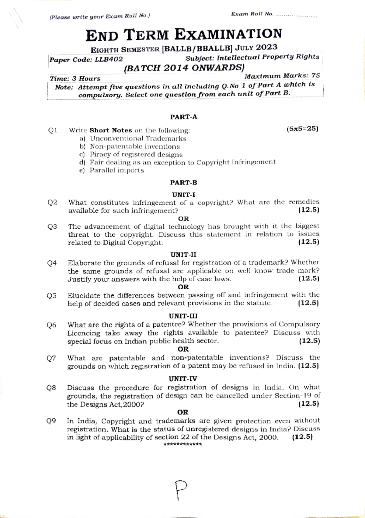 Adobe Scan Feb 08, 2024 - (Please write your Exam RolI No.) Paper Code ...
