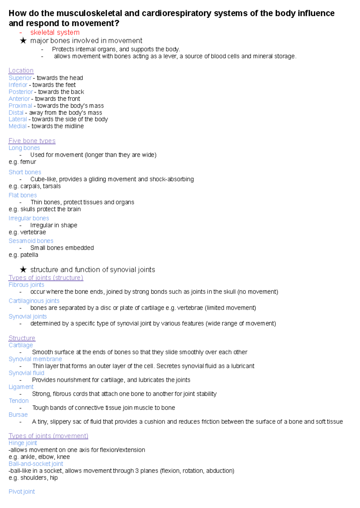 Pdhpe Revision - Year 11 preliminary course, Core 2 (Body in motion ...