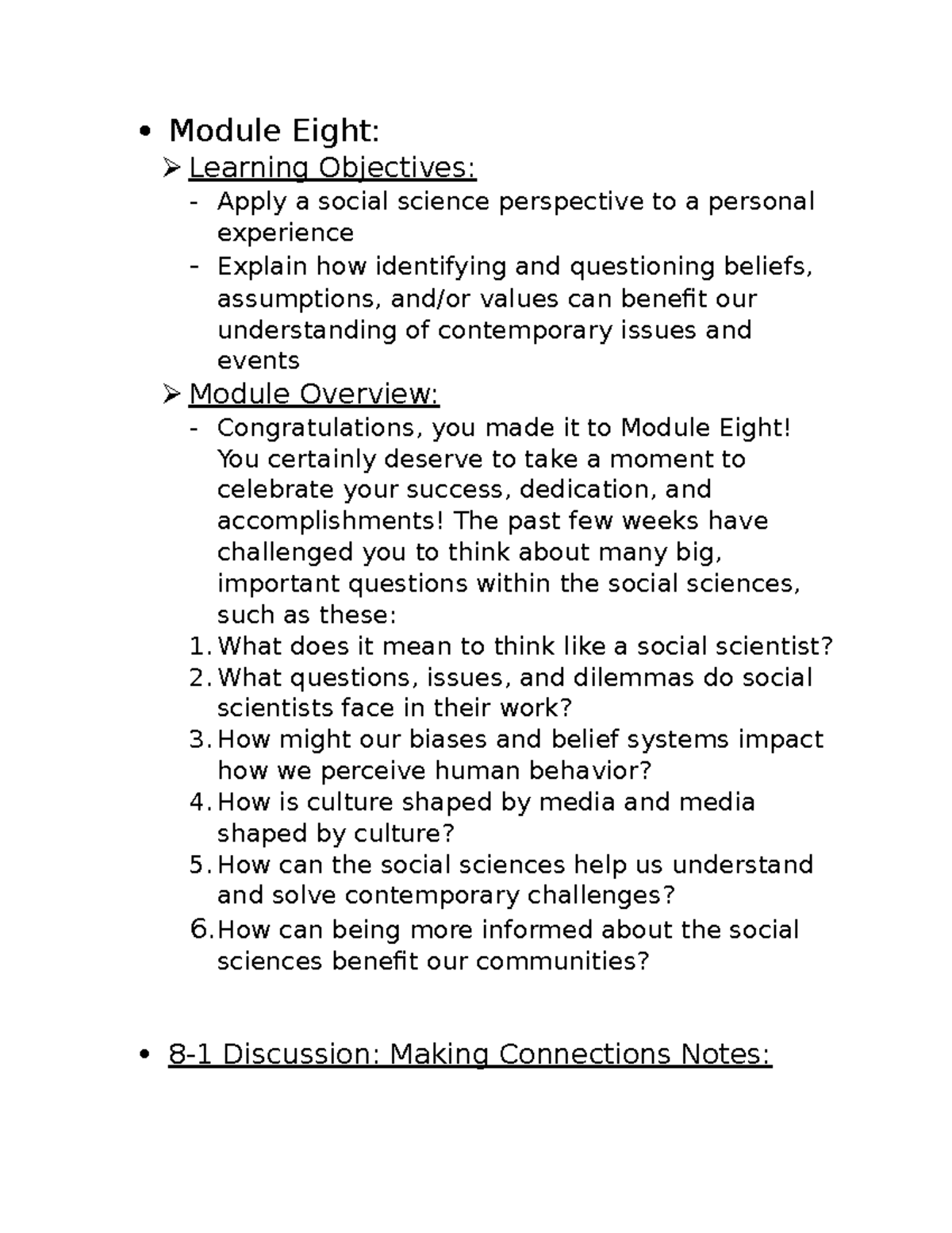 Module Eight Social Sciences Notes - Module Eight: Learning Objectives ...
